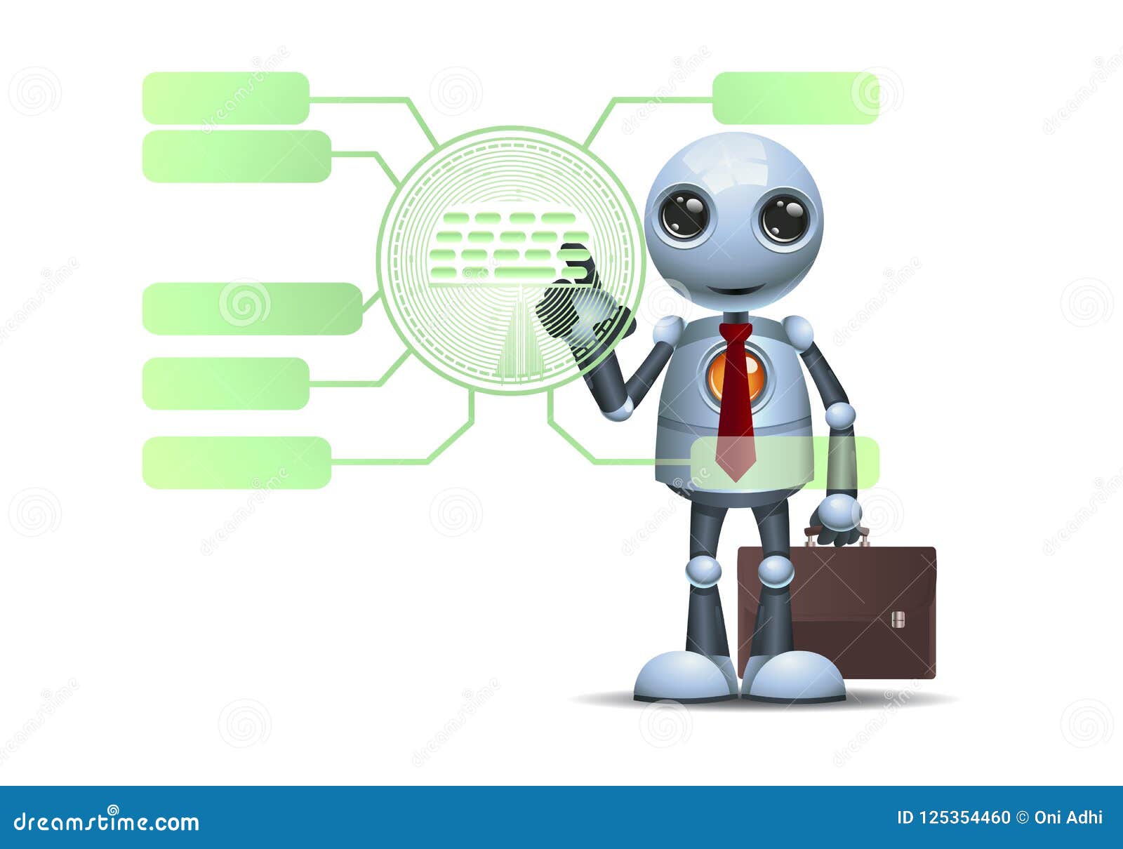 Little Robot Using New Technology Digital Panel Stock Vector ...