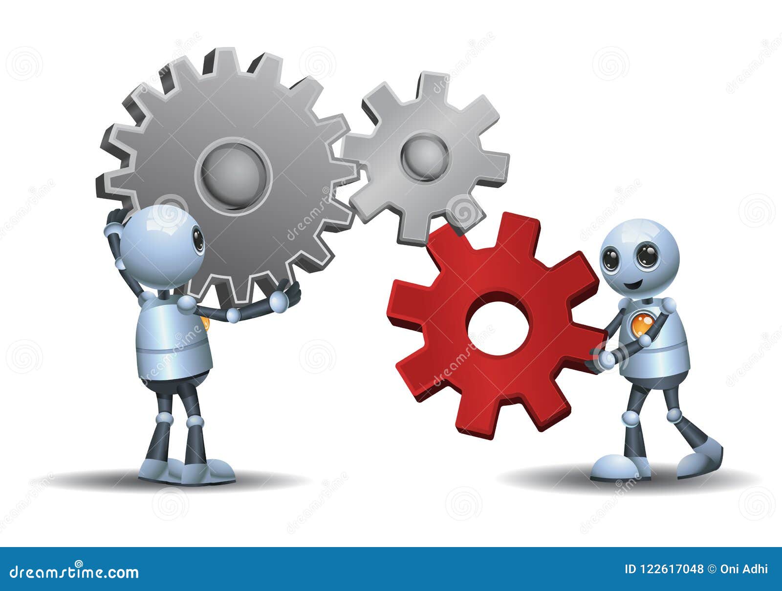 Little Robots Connecting the Gears Stock Vector - Illustration of ...