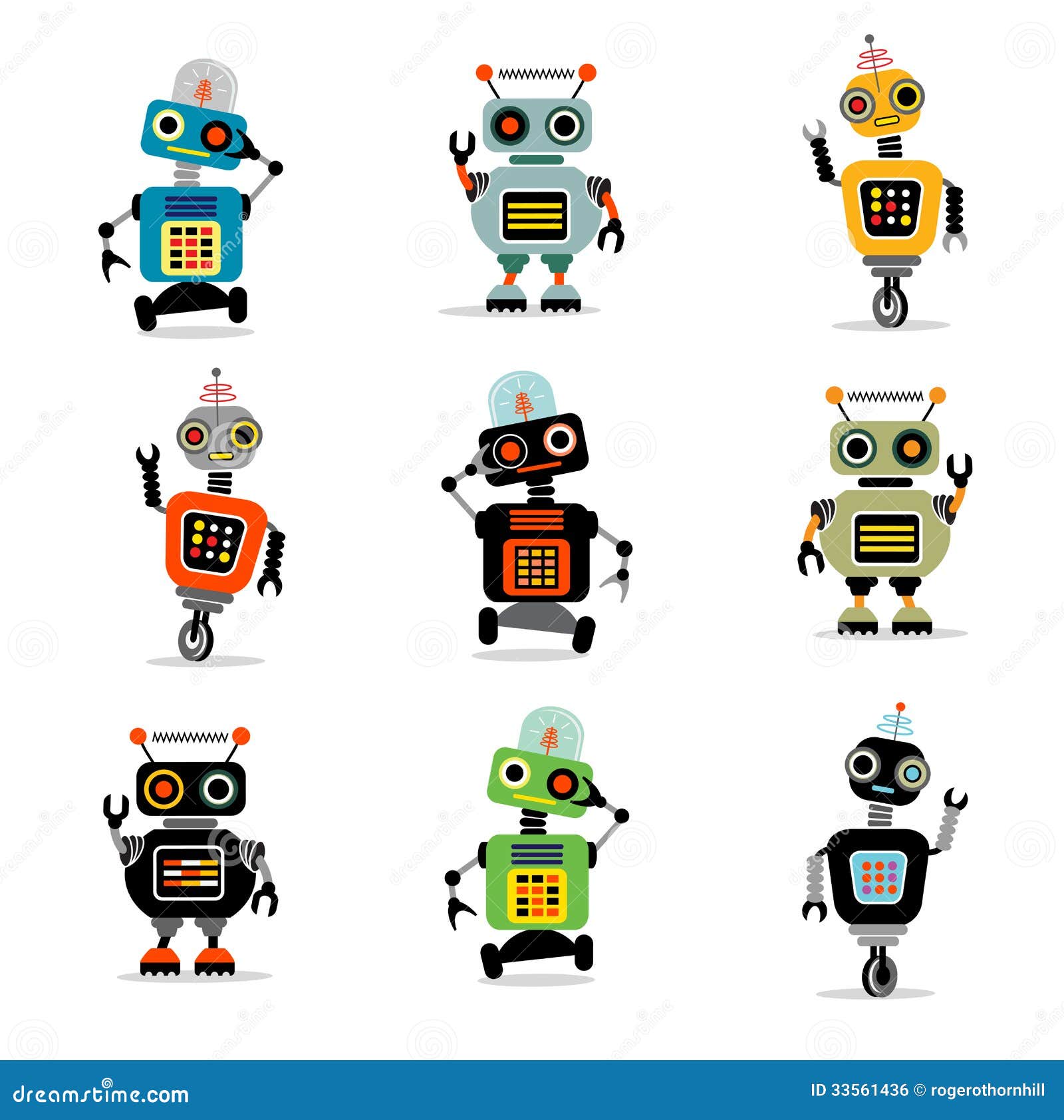 Little robots set 3 stock vector. Illustration of metal - 33561436