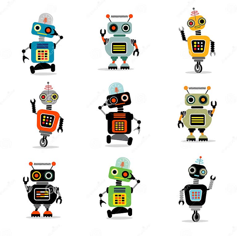 Little robots set 3 stock vector. Illustration of metal - 33561436