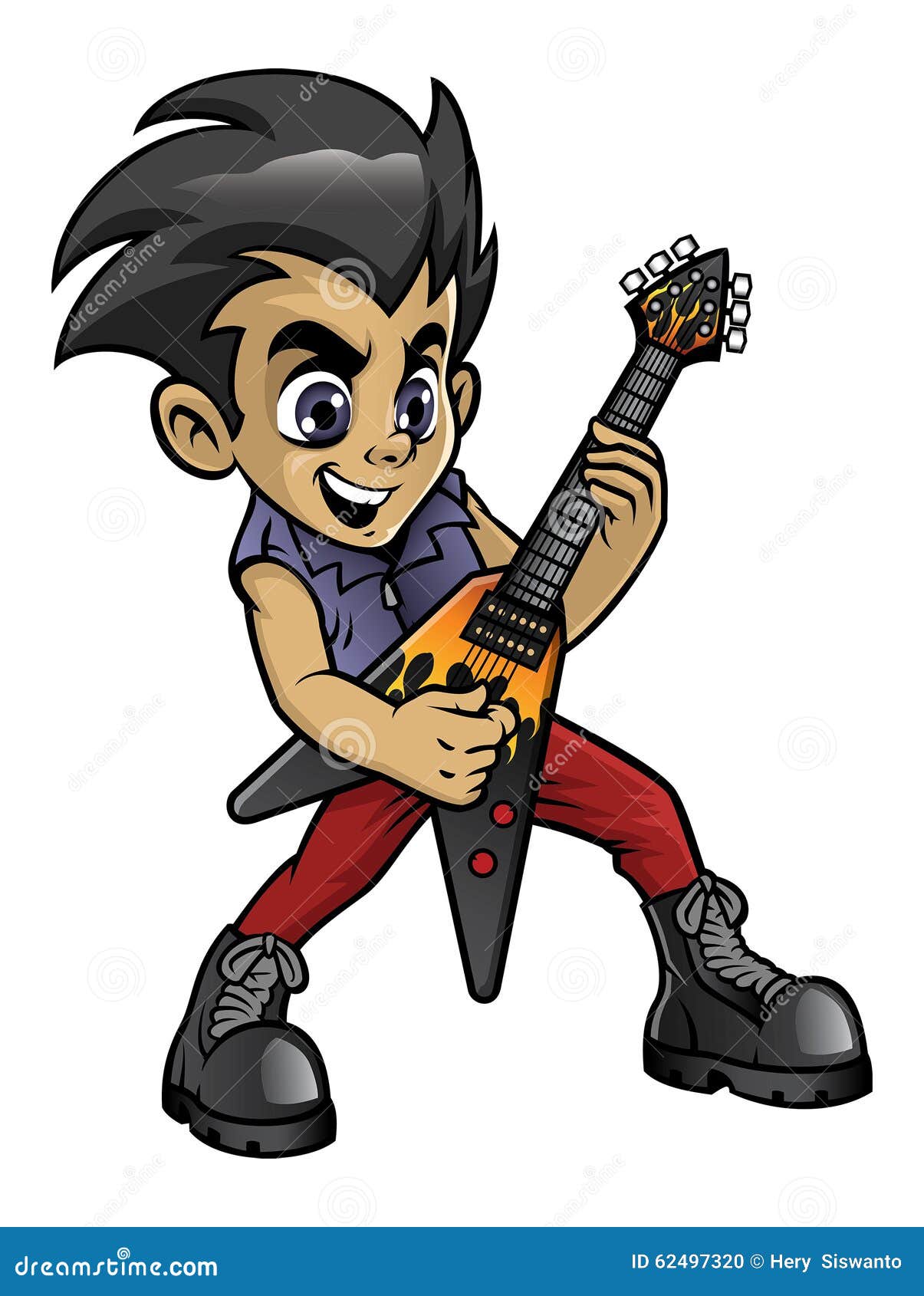 Little Rocker Boy Playing An Electric Guitar Vector Illustration ...