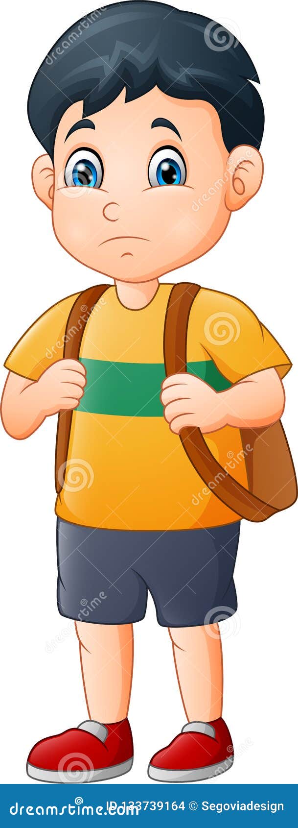 Little Sad Boy with Backpack Stock Vector - Illustration of adorable ...