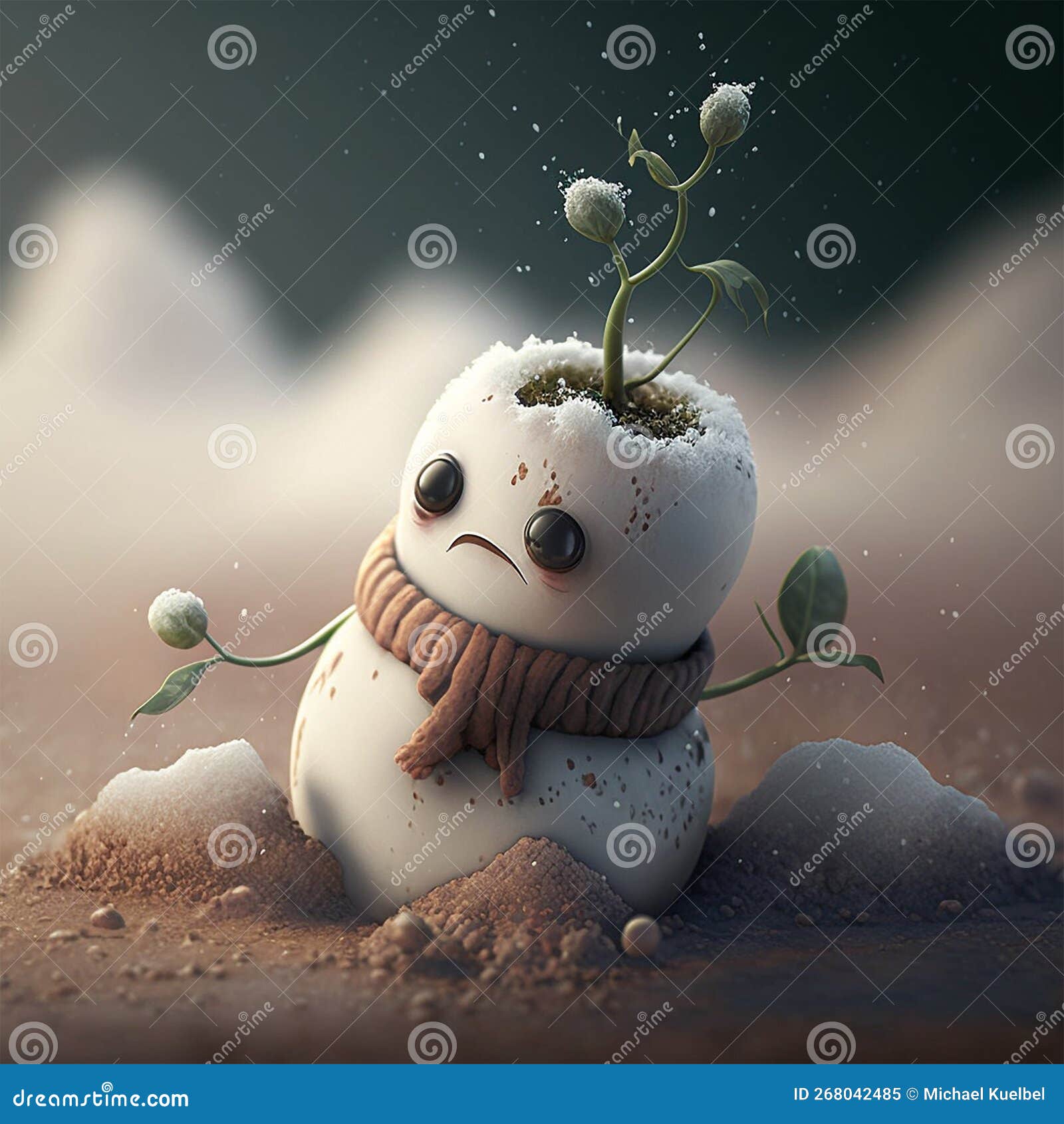 Little Sad Snowman Melting AI Generated Content Stock Illustration ...
