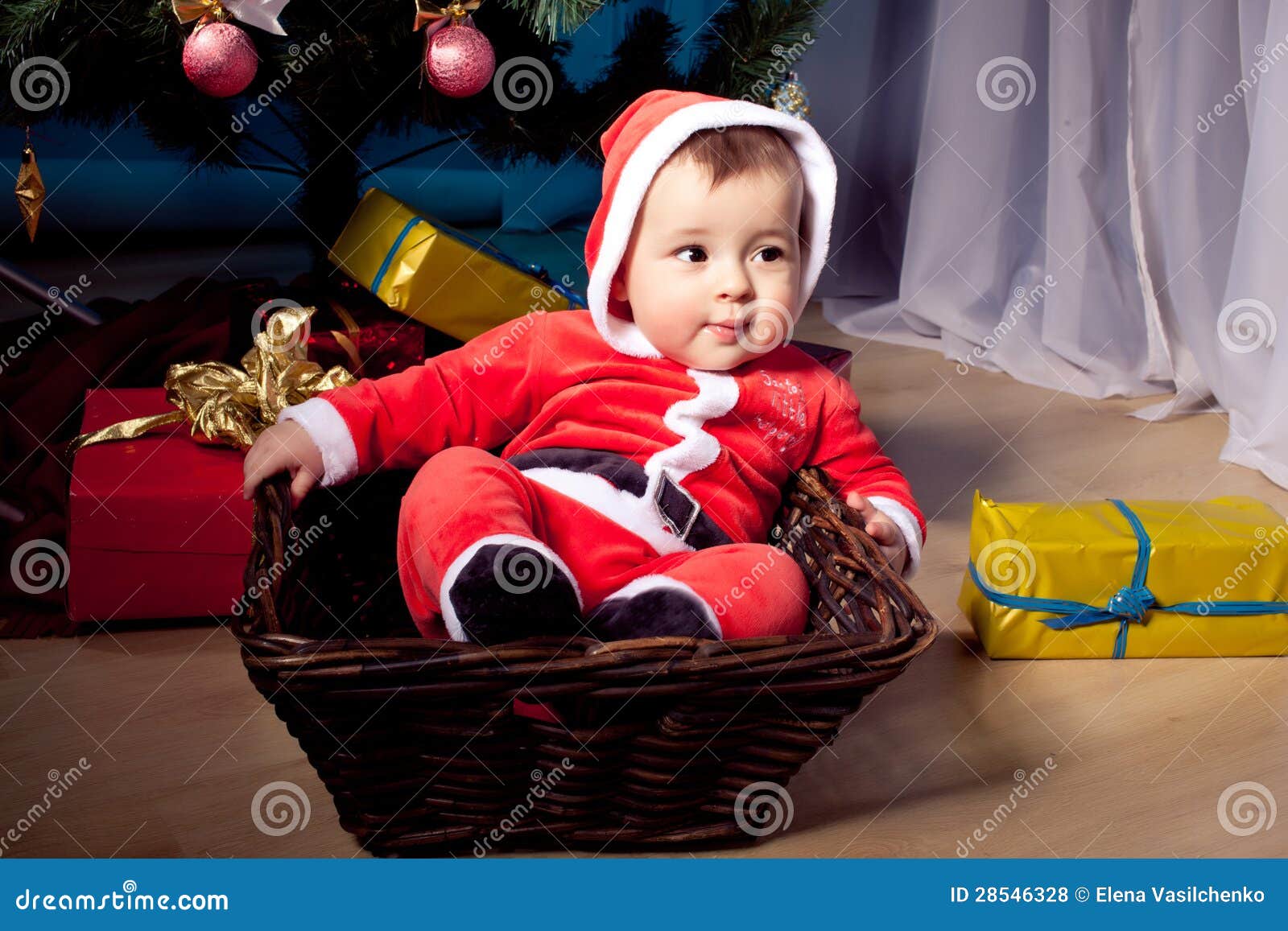 Little Santa Boy with Gift Boxes. Stock Photo - Image of portrait ...