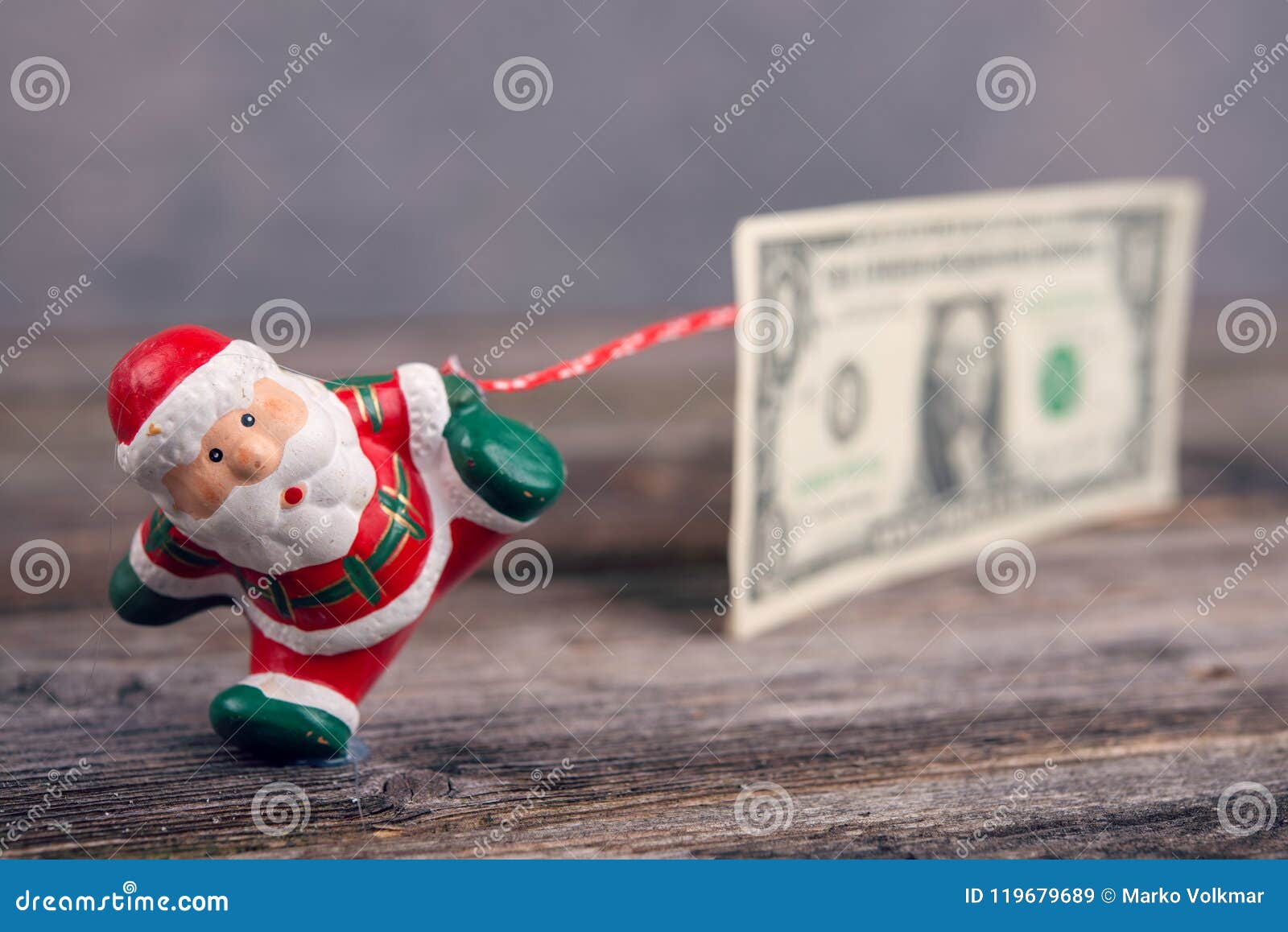 Little Santa Claus Pulling Big Banknote Stock Image - Image of ...