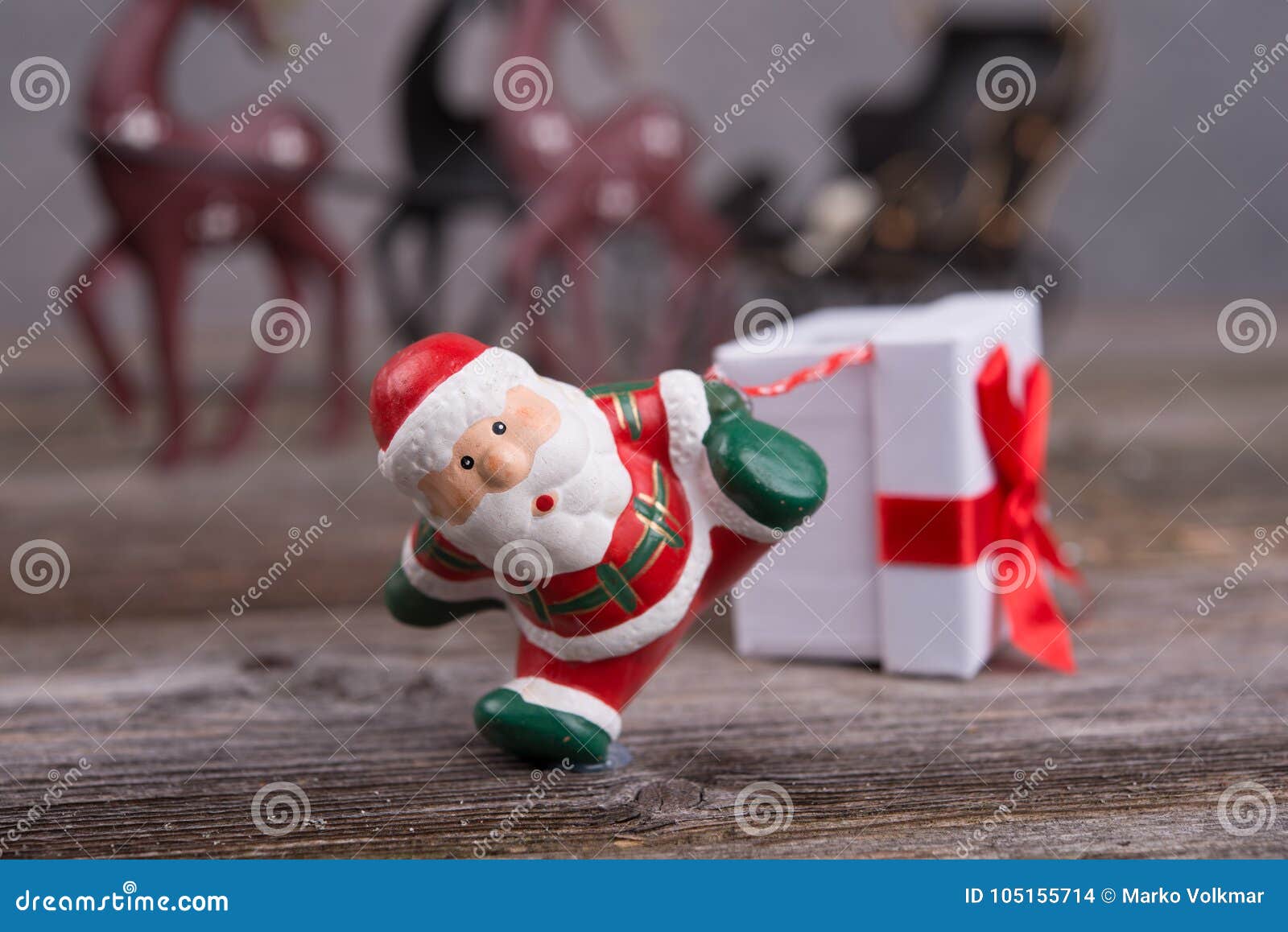 Little Santa Claus Pulling Gift Box Stock Photo - Image of texture ...