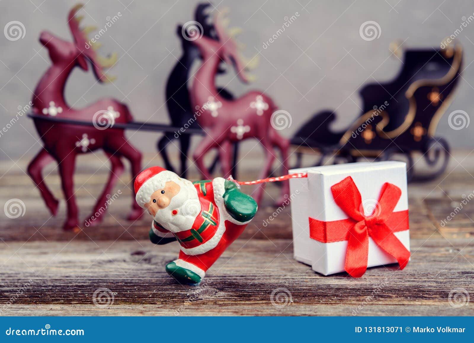 Little Santa Claus Pulling Gift Box Stock Image - Image of decorative ...