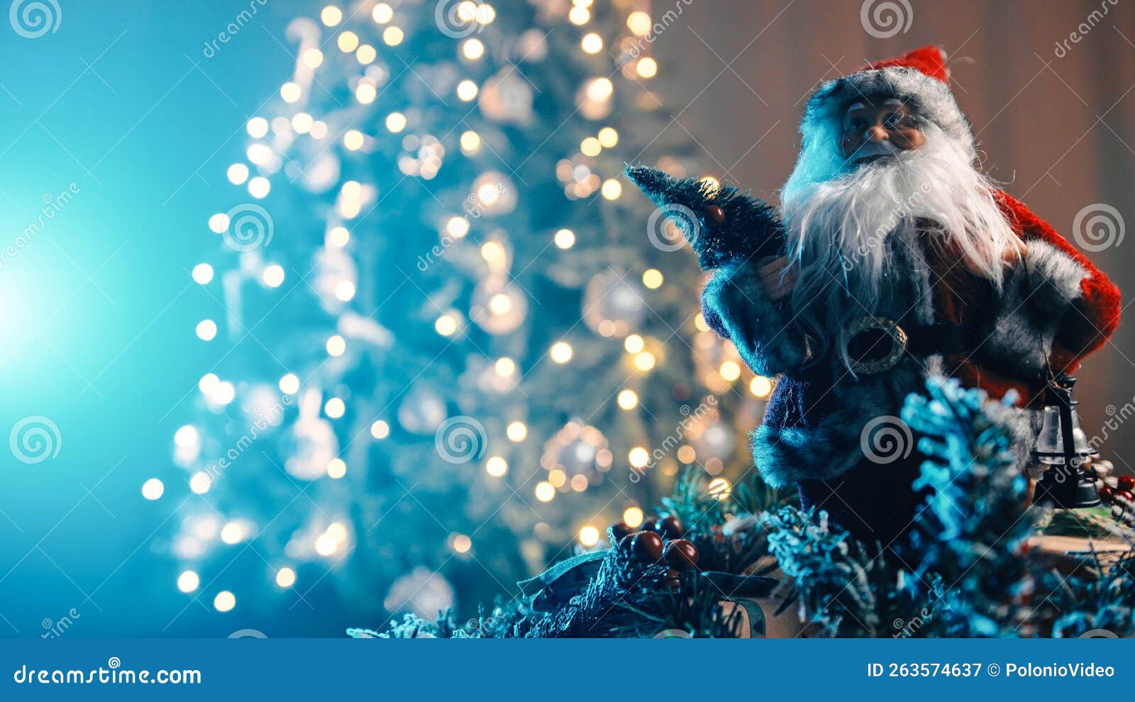 Little Santa Clause Toy by the Tree for Christmas Stock Image - Image ...