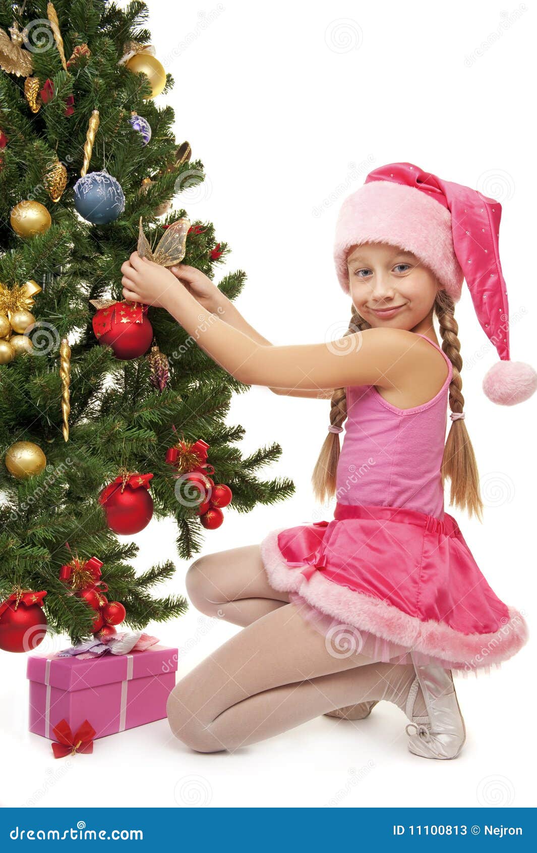 Little santa girl stock image. Image of pigtails, christmas - 11100813