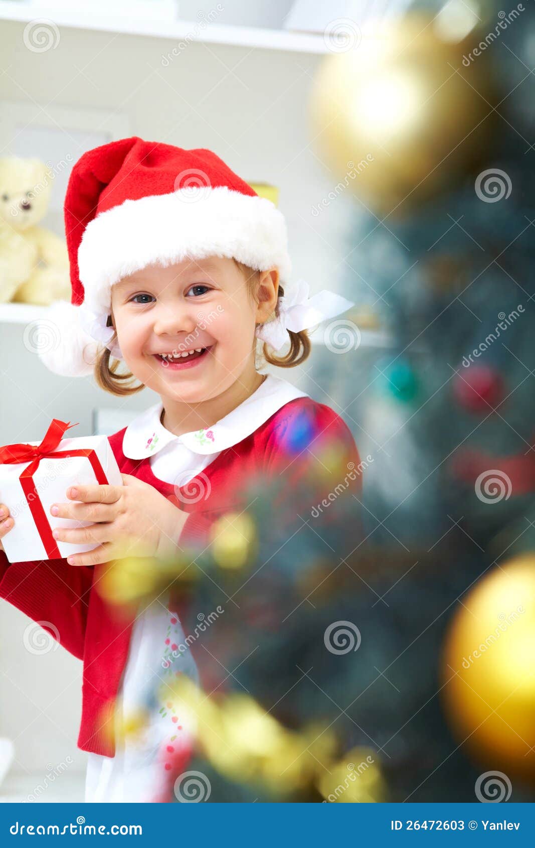 Little Santa girl stock image. Image of happiness, home - 26472603