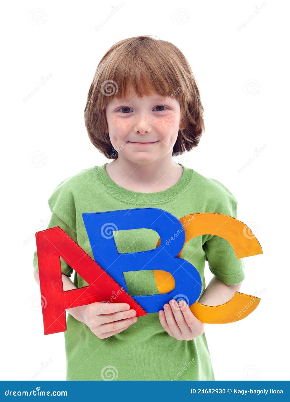 Little School Boy with Large Letters Stock Photo - Image of positive ...