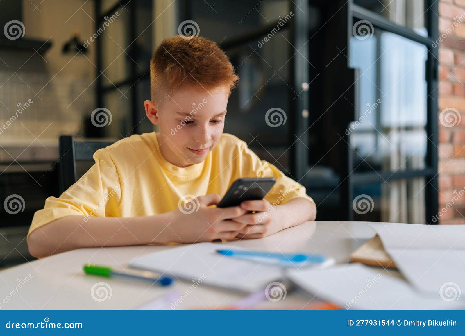Little School Boy Pupil Student E-learning, Using Smartphone for Remote ...