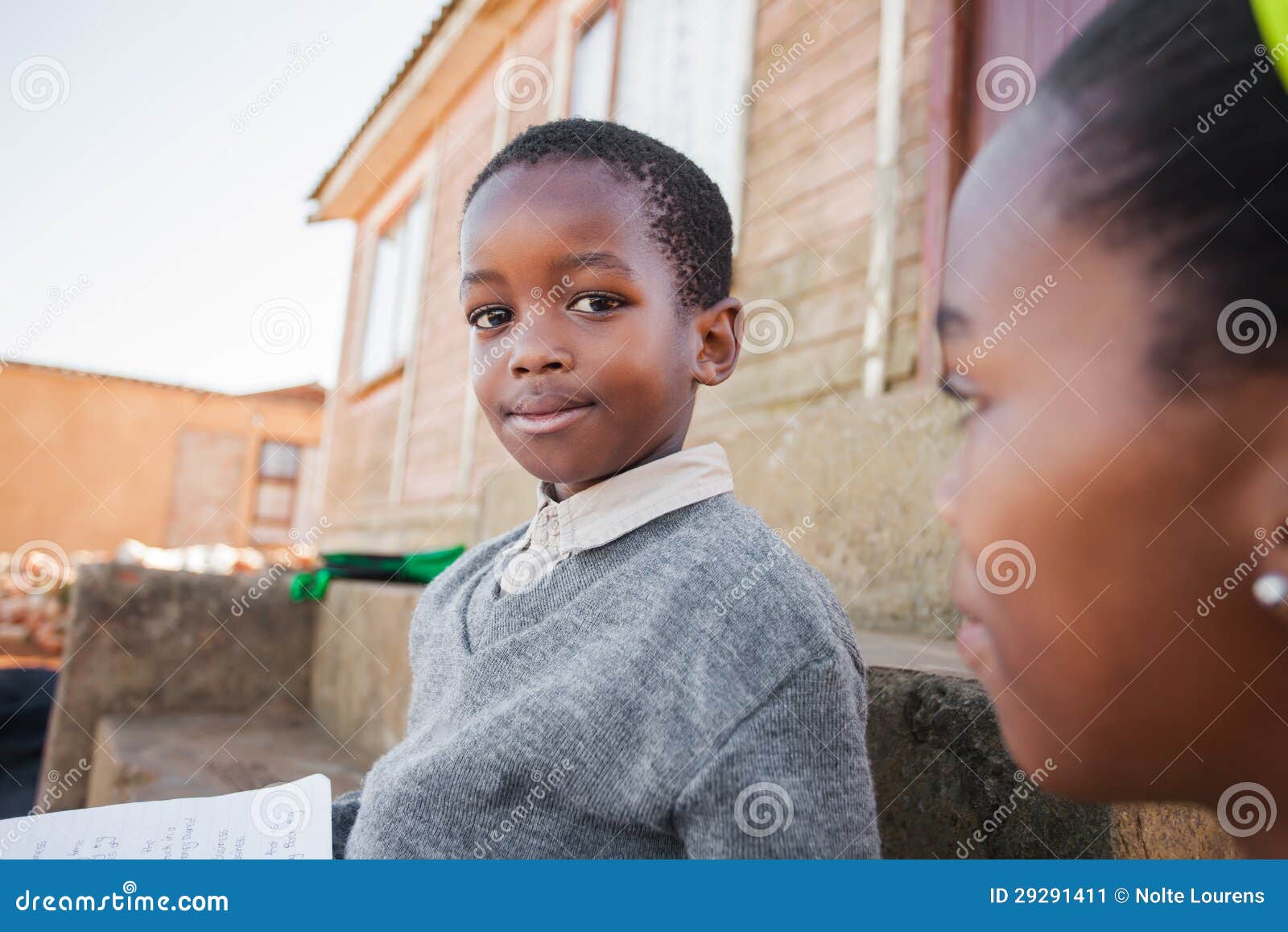 Little School Boy Staring at the Girl Stock Image - Image of house ...