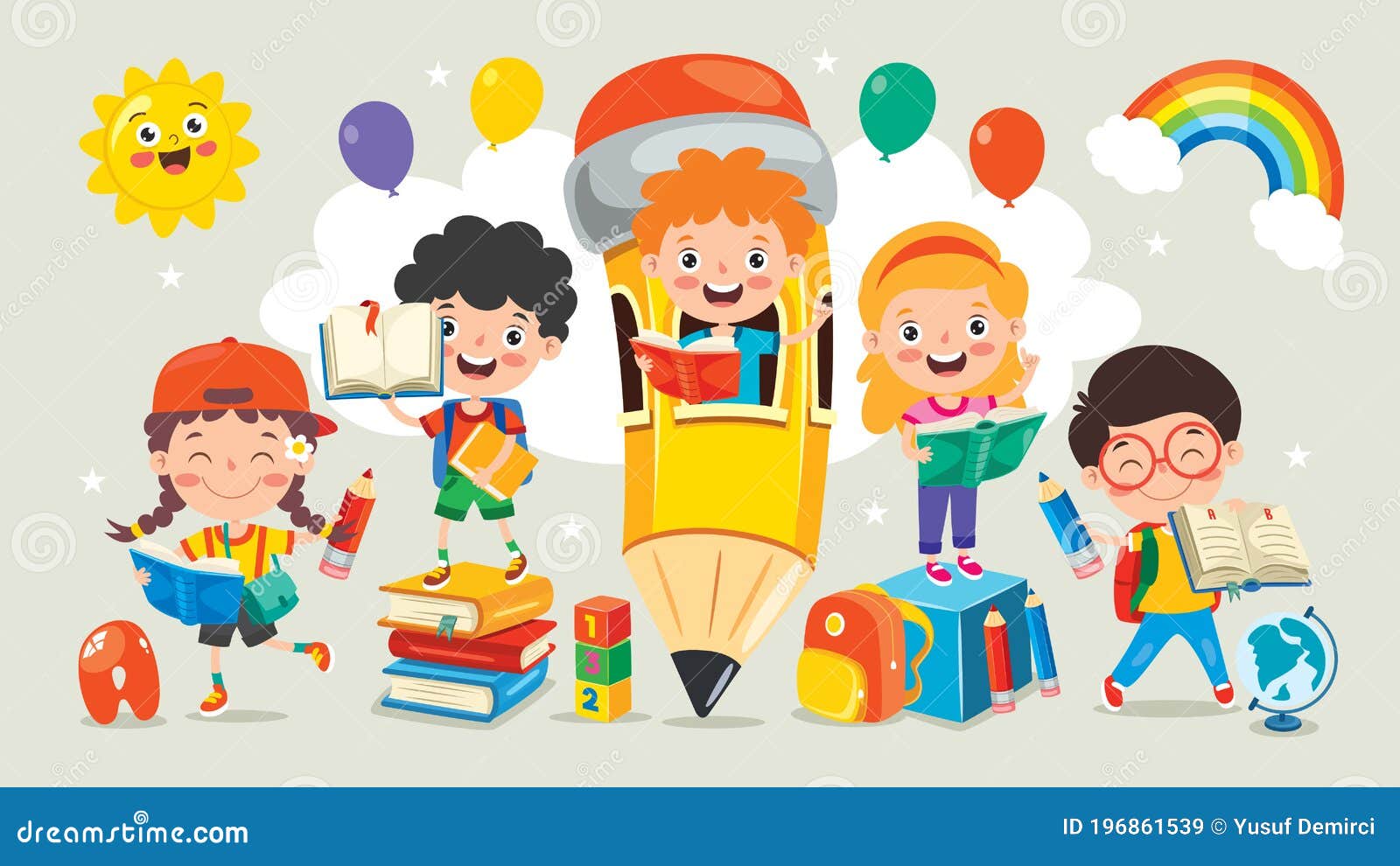 Little School Children Studying and Learning Stock Vector ...