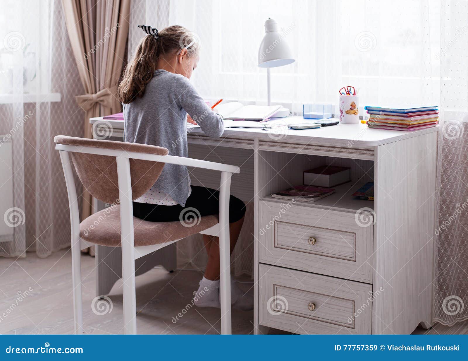 Little School Girl Doing Homework Stock Image - Image of learn, little ...