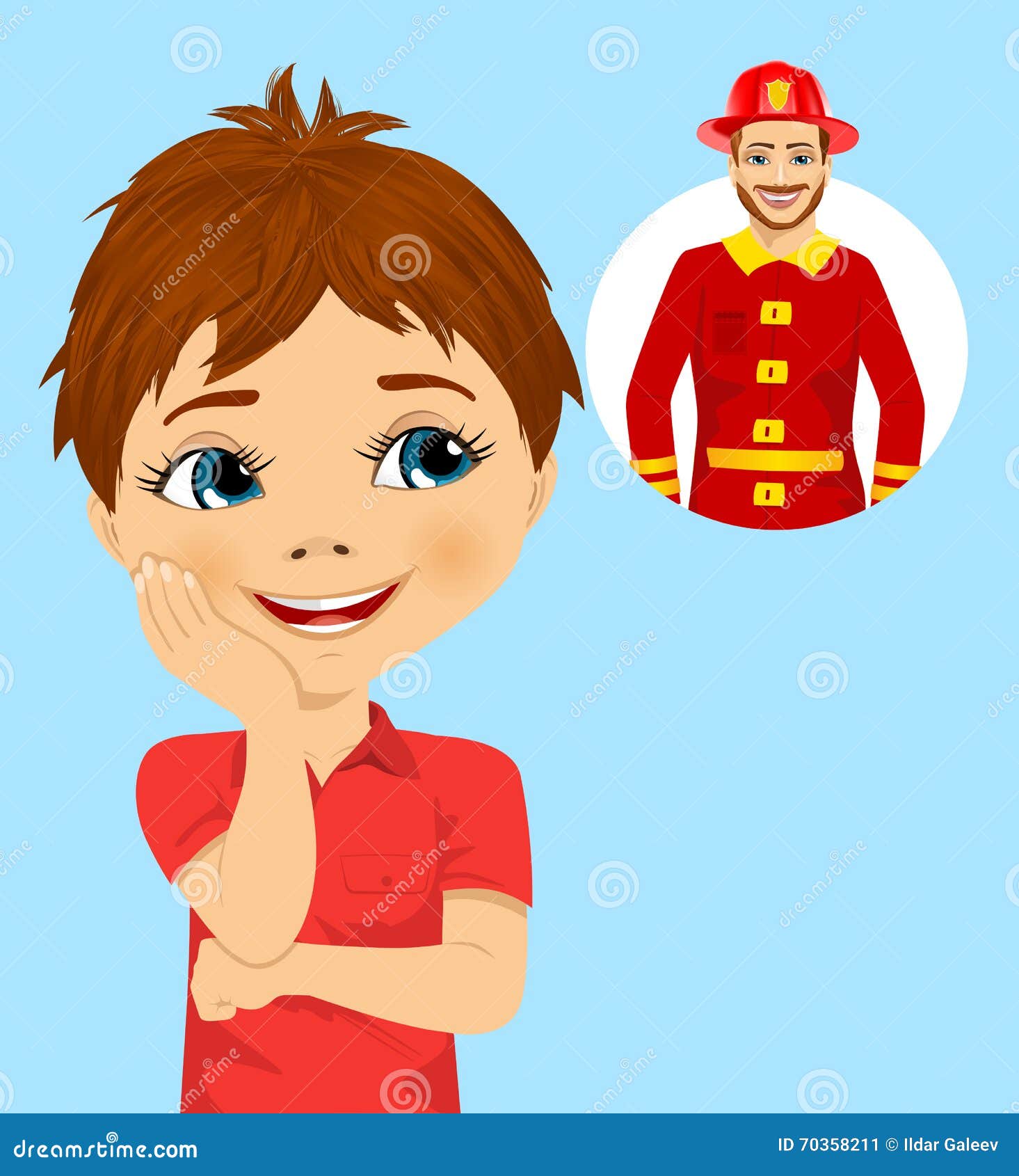 Little Schoolboy Thinking about His Future Occupation Like a Fireman ...