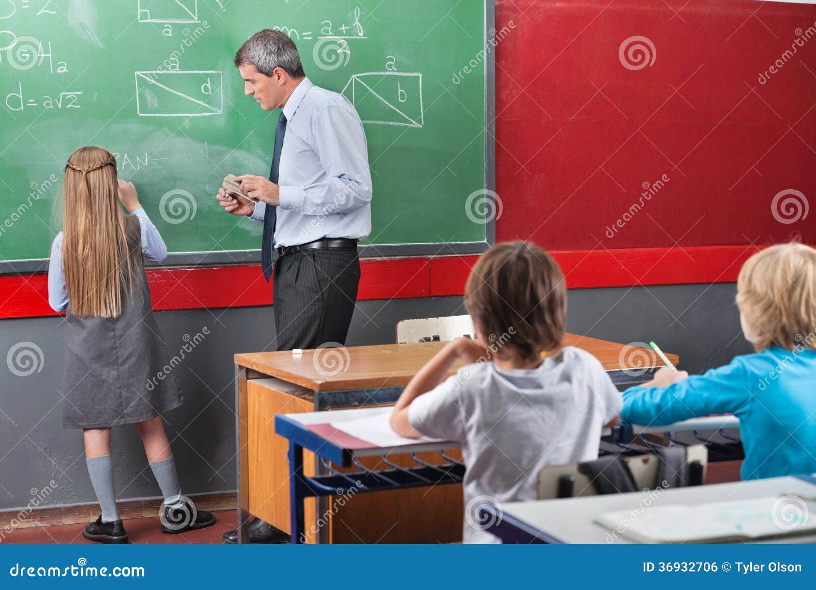 Little Schoolgirl Solving Mathematics on Board Stock Photo - Image of ...