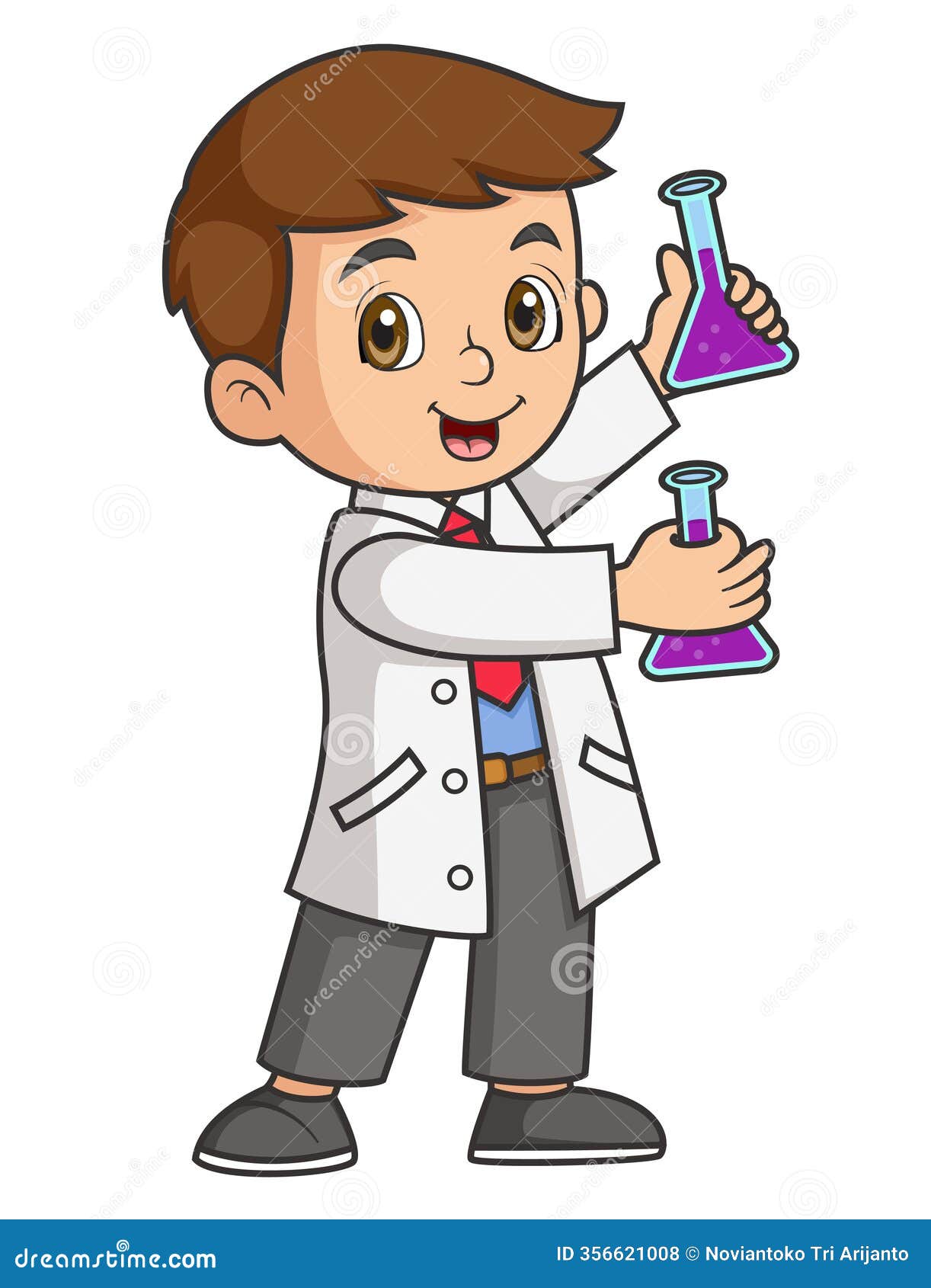 Little Scientist Cartoon Using Chemistry Flask Doing Science ...