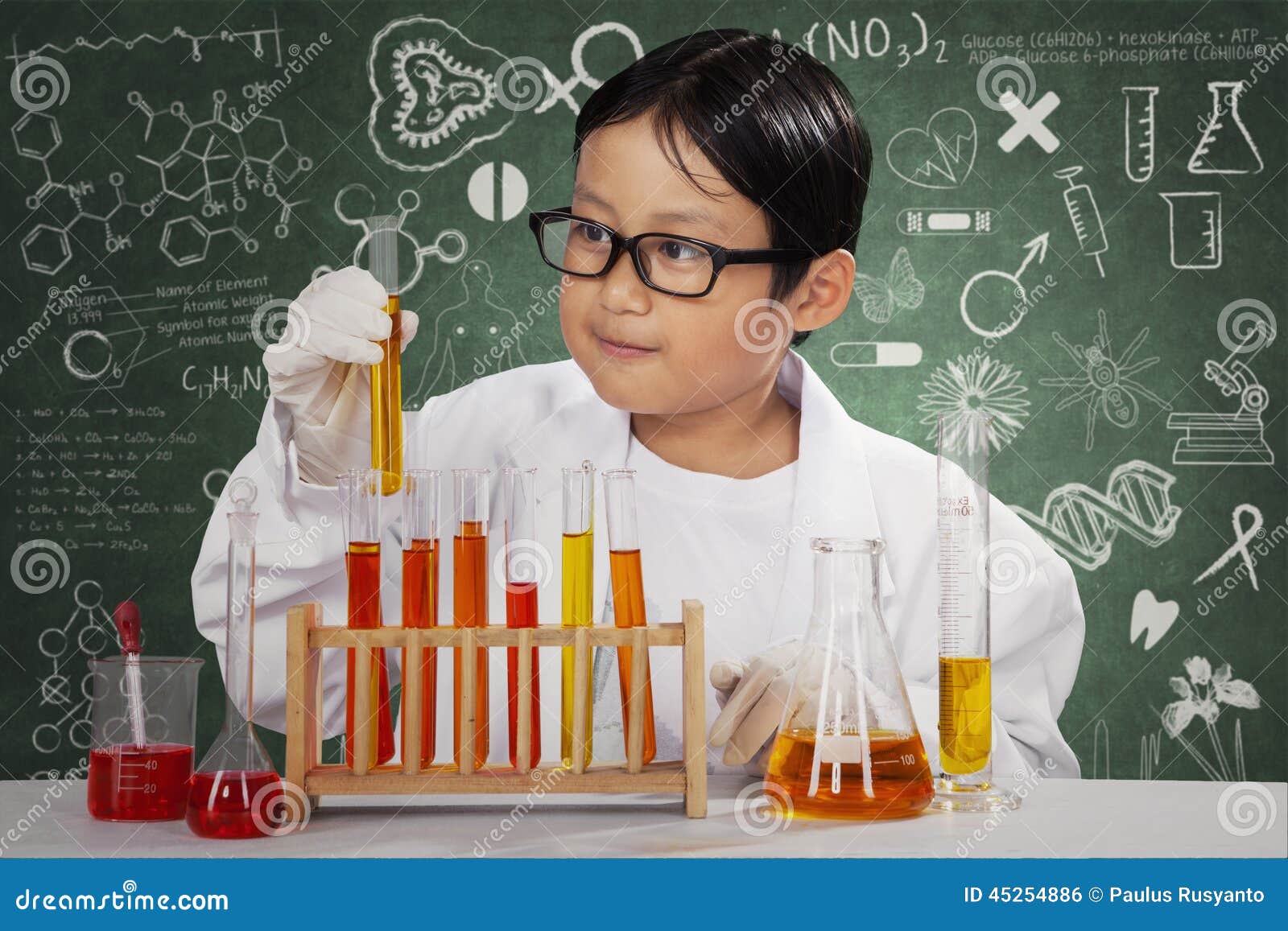 Little Scientist with Chemical in Laboratory Stock Photo - Image of ...