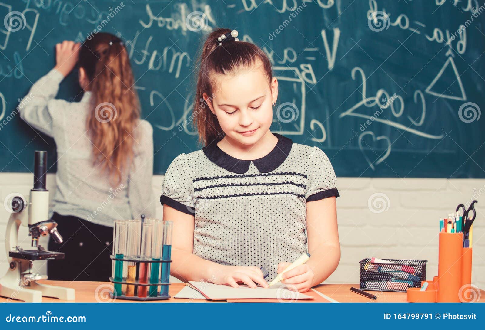 Little Scientist Work with Microscope. Chemistry Research. Children ...
