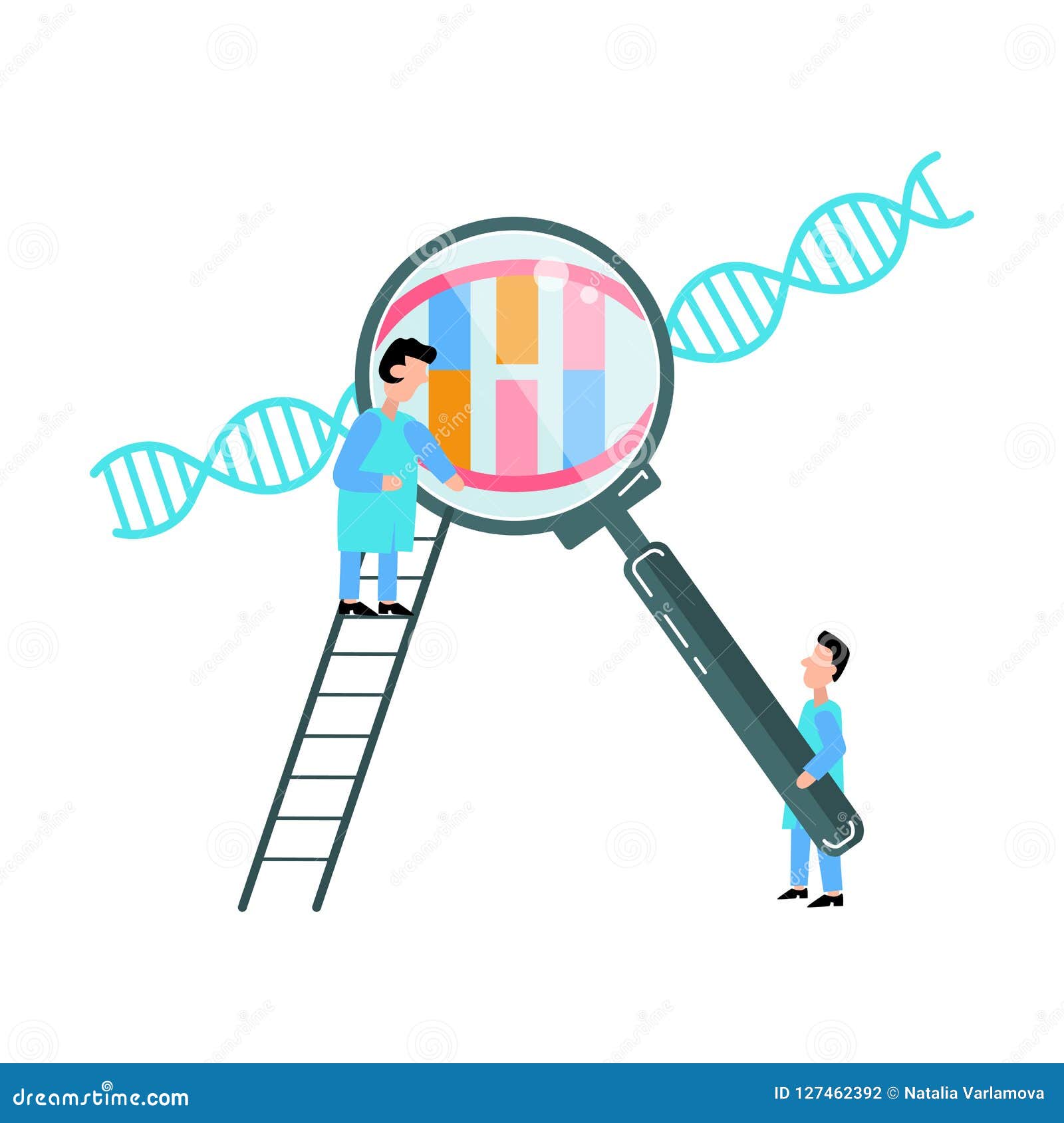 Scientists. DNA Structure, Genome Sequencing. Cartoon Vector ...
