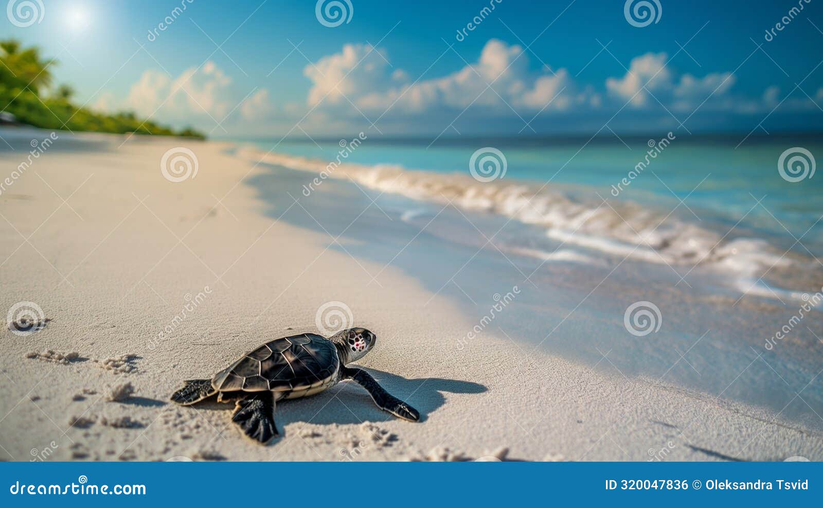 Little Sea Turtle on the Sandy Beach, Tropical Beach Landscape Stock ...