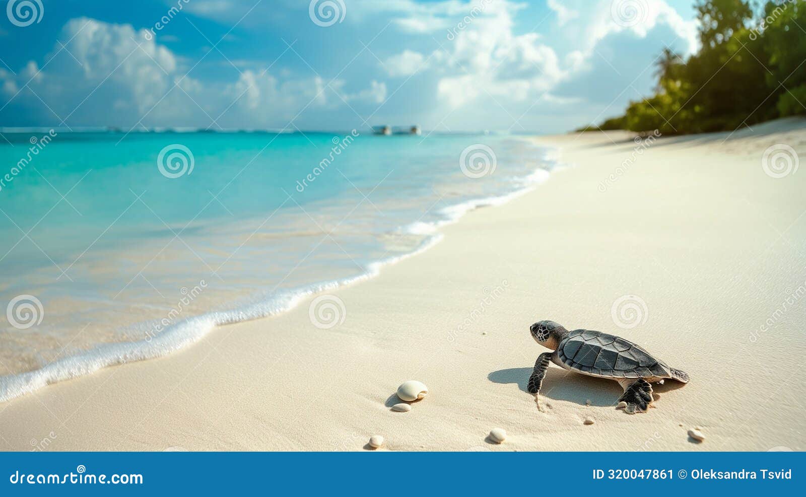 Little Sea Turtle on the Sandy Beach, Tropical Beach Landscape Stock ...