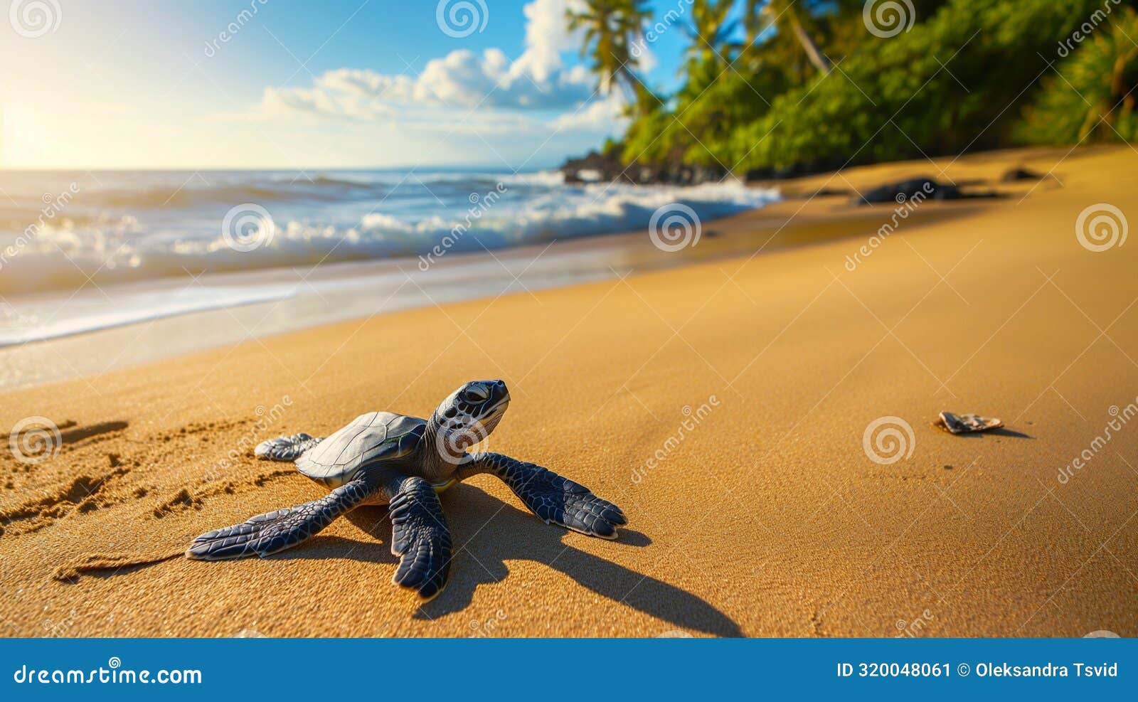 Little Sea Turtle on the Sandy Beach, Tropical Beach Landscape Stock ...