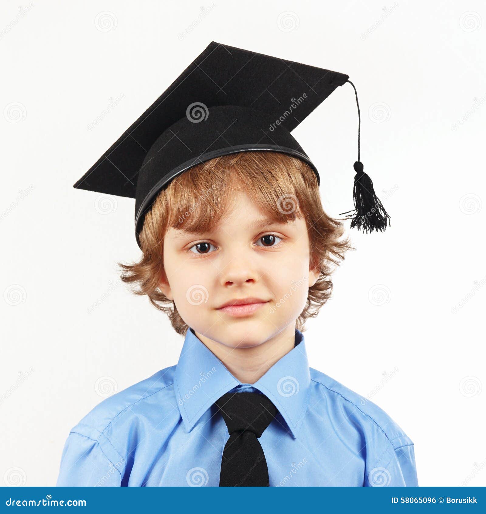 Little Serious Boy in Academic Hat on White Background Stock Photo ...
