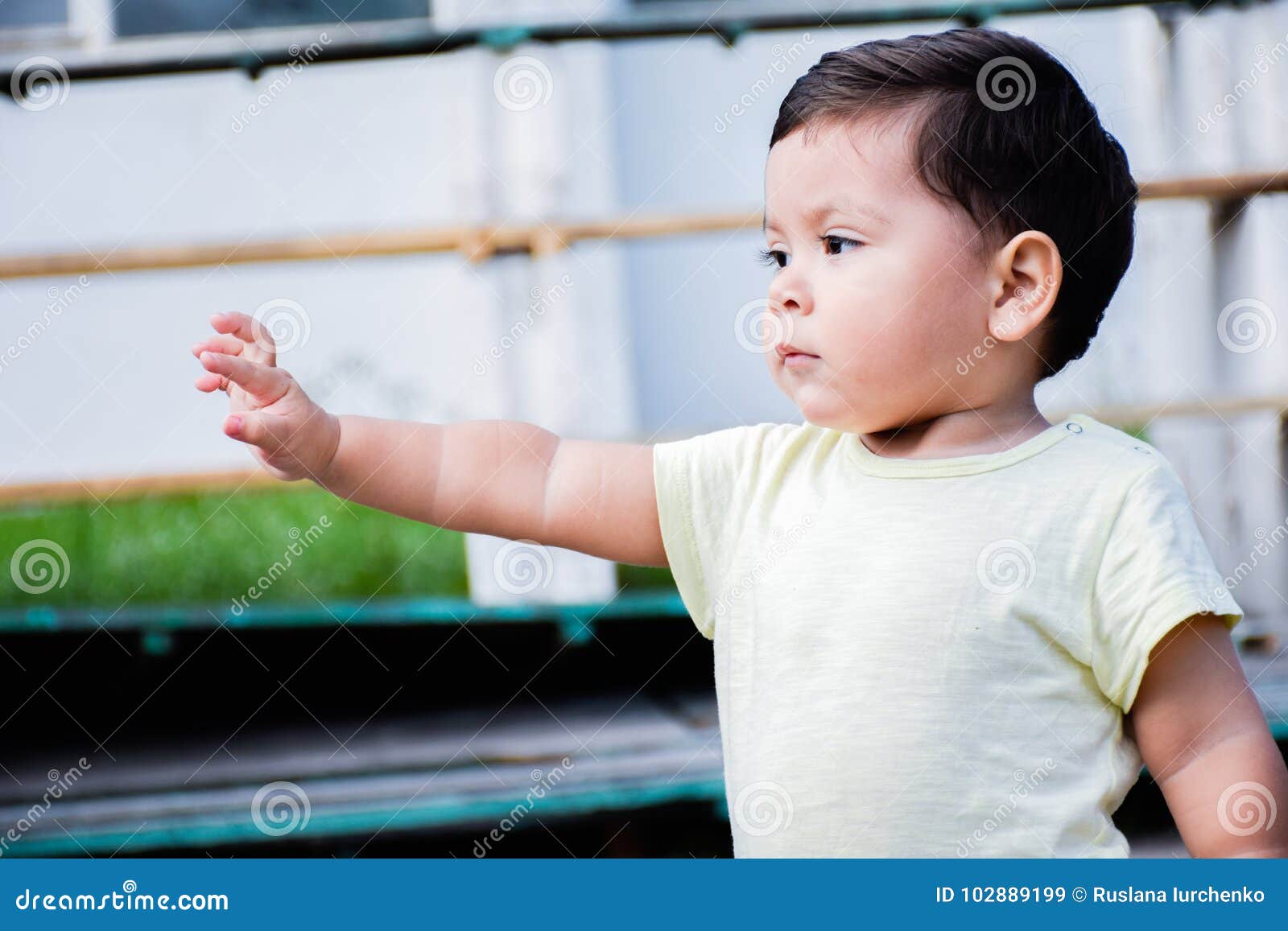 Little Serious Latin Boy Outside. Stock Image - Image of emotion ...