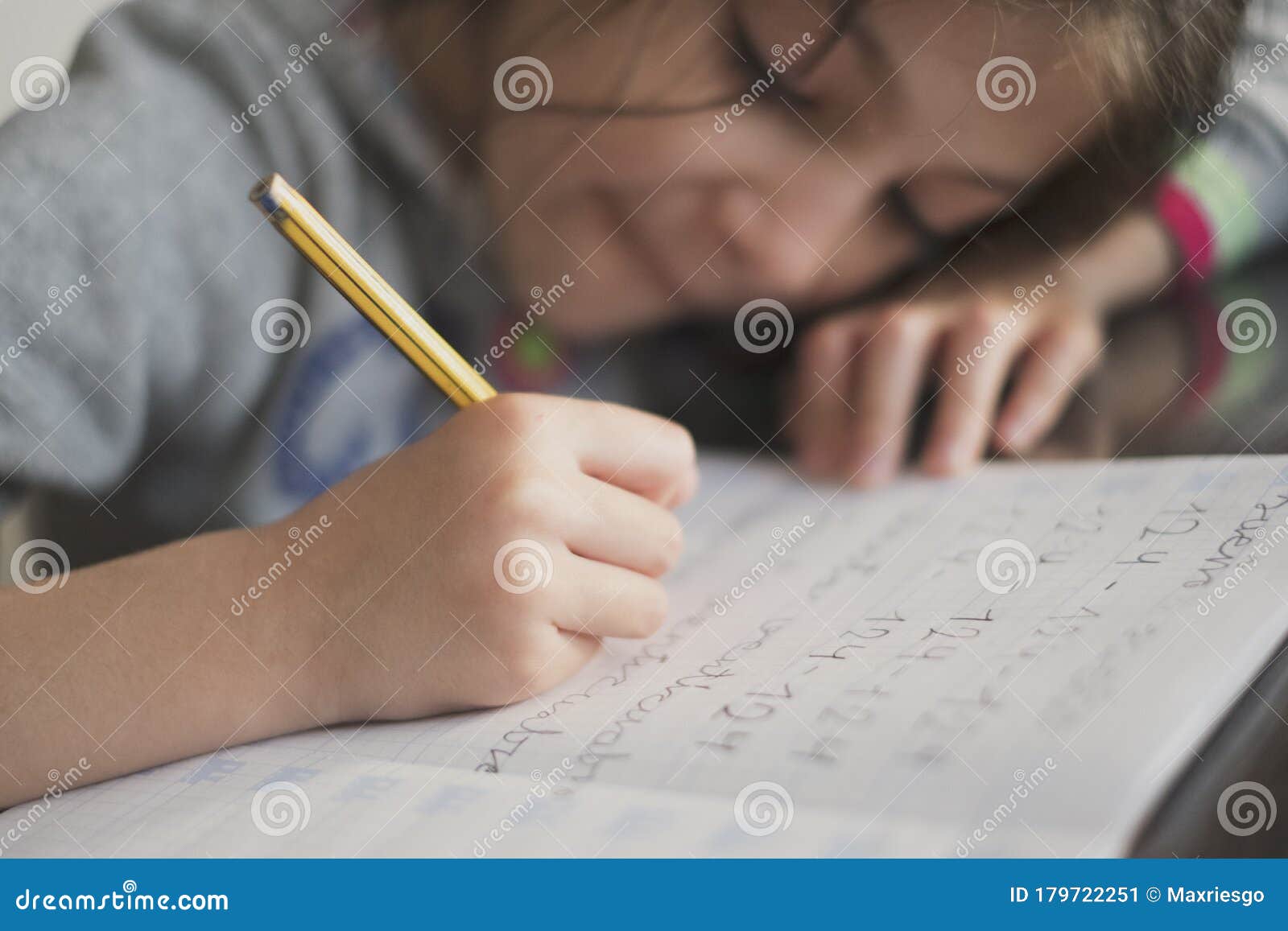 Little Seven Years Old Girl Doing Homework Stock Image - Image of work ...