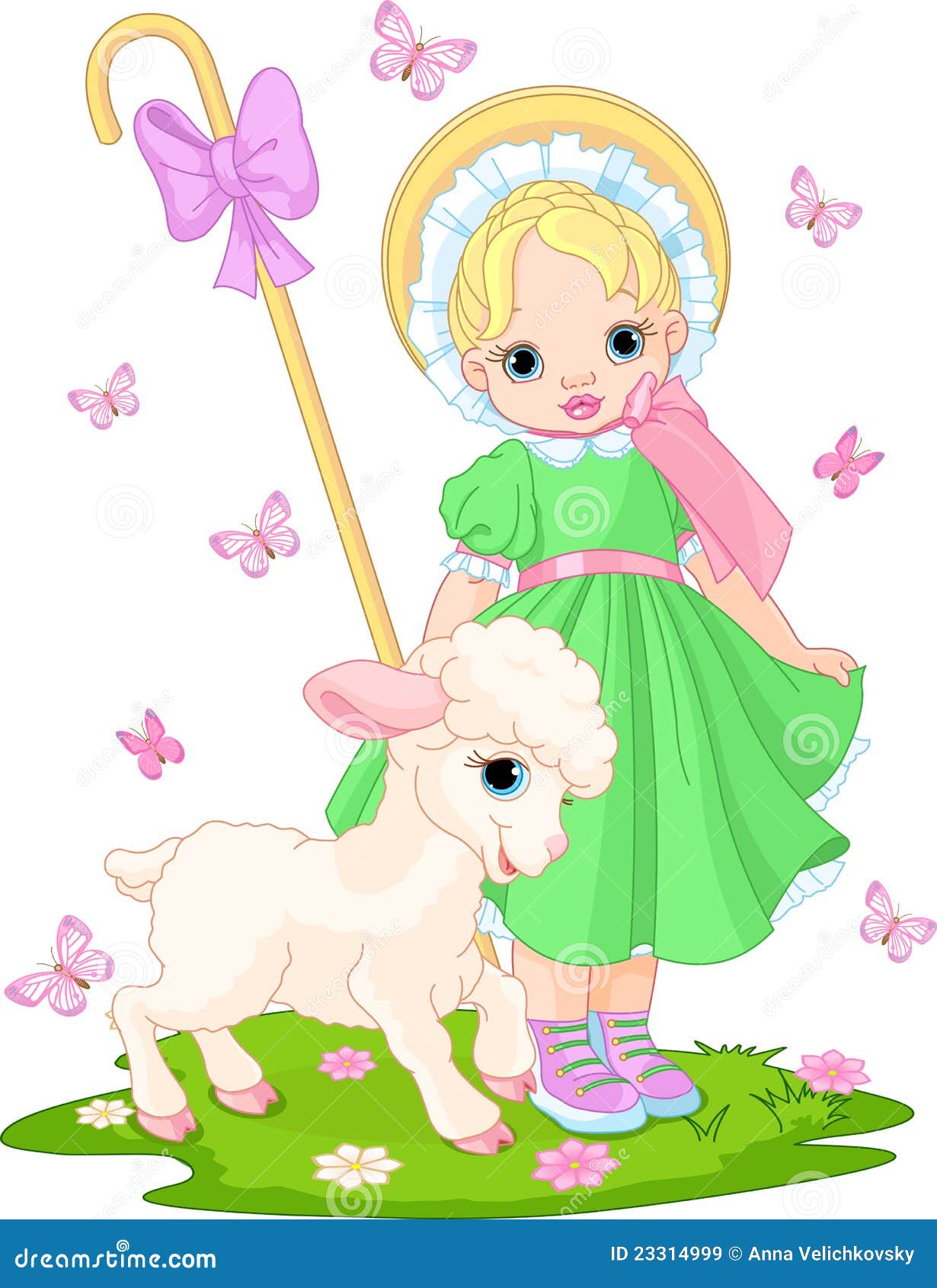 Little Shepherdess with Lamb Stock Vector - Illustration of adorable ...