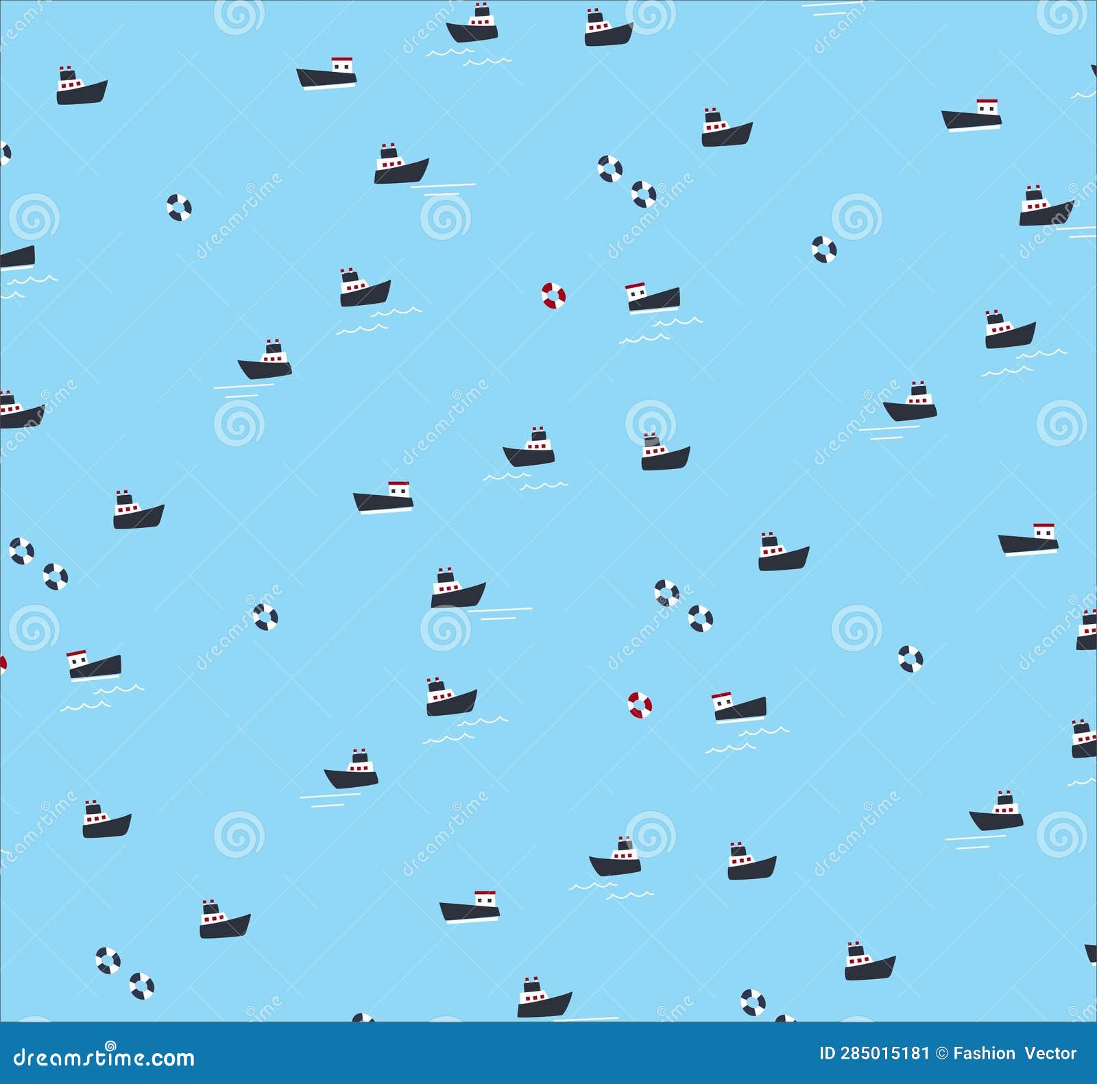Little Ship, Boat, Flat Style Cartoon Seamless Pattern. Flat Cartoon ...