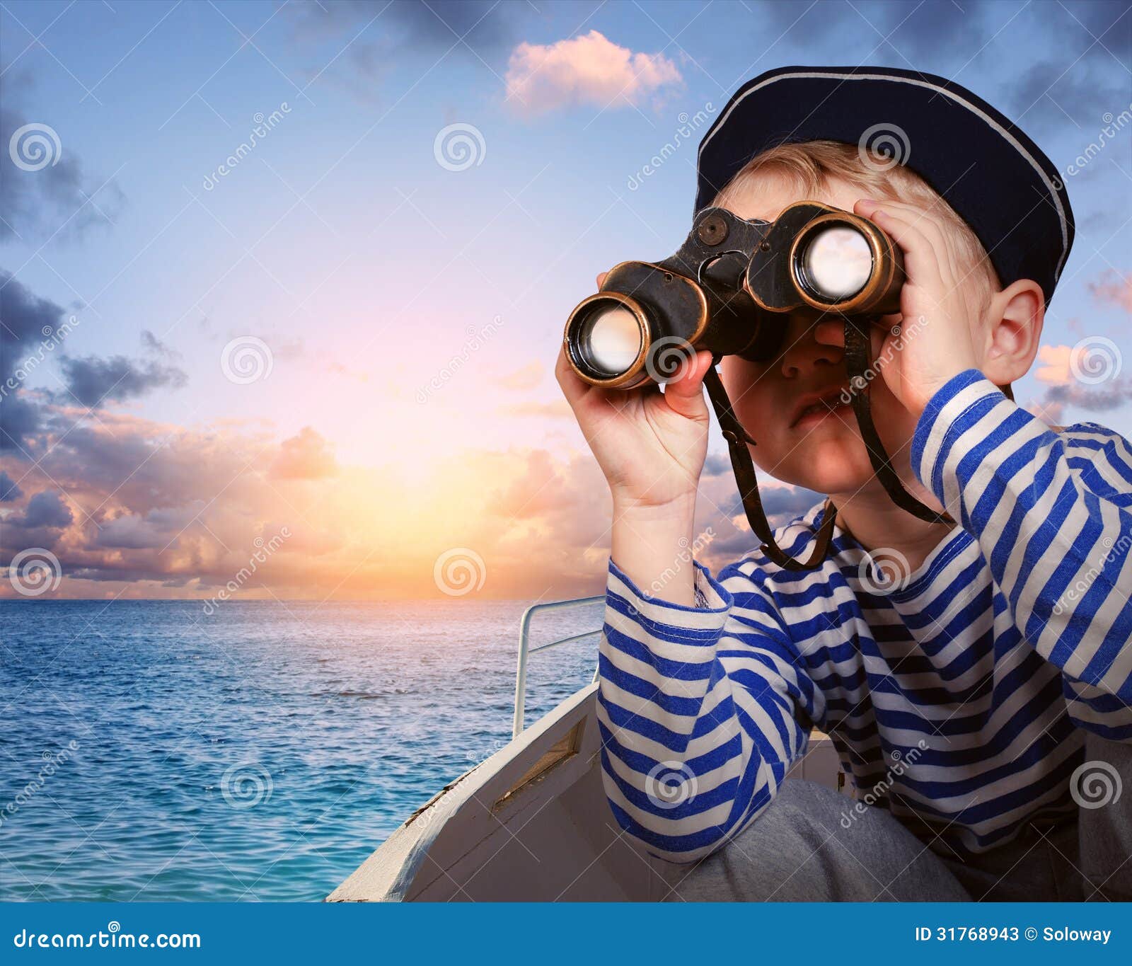 Little Ship Boy with Binocular Stock Image - Image of people, clothing ...