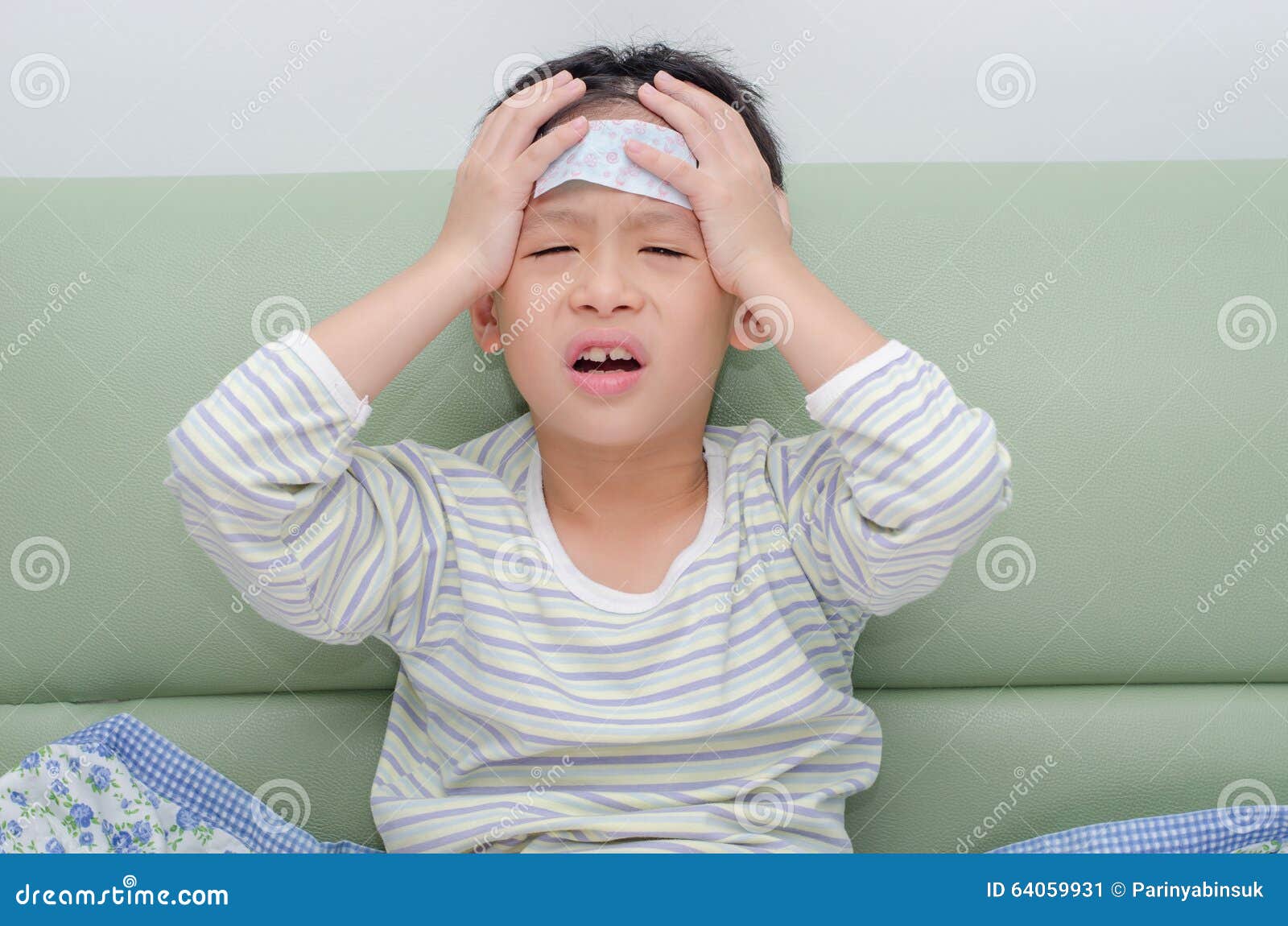 Little Sick Boy with Headache Stock Image - Image of asia, temperature ...