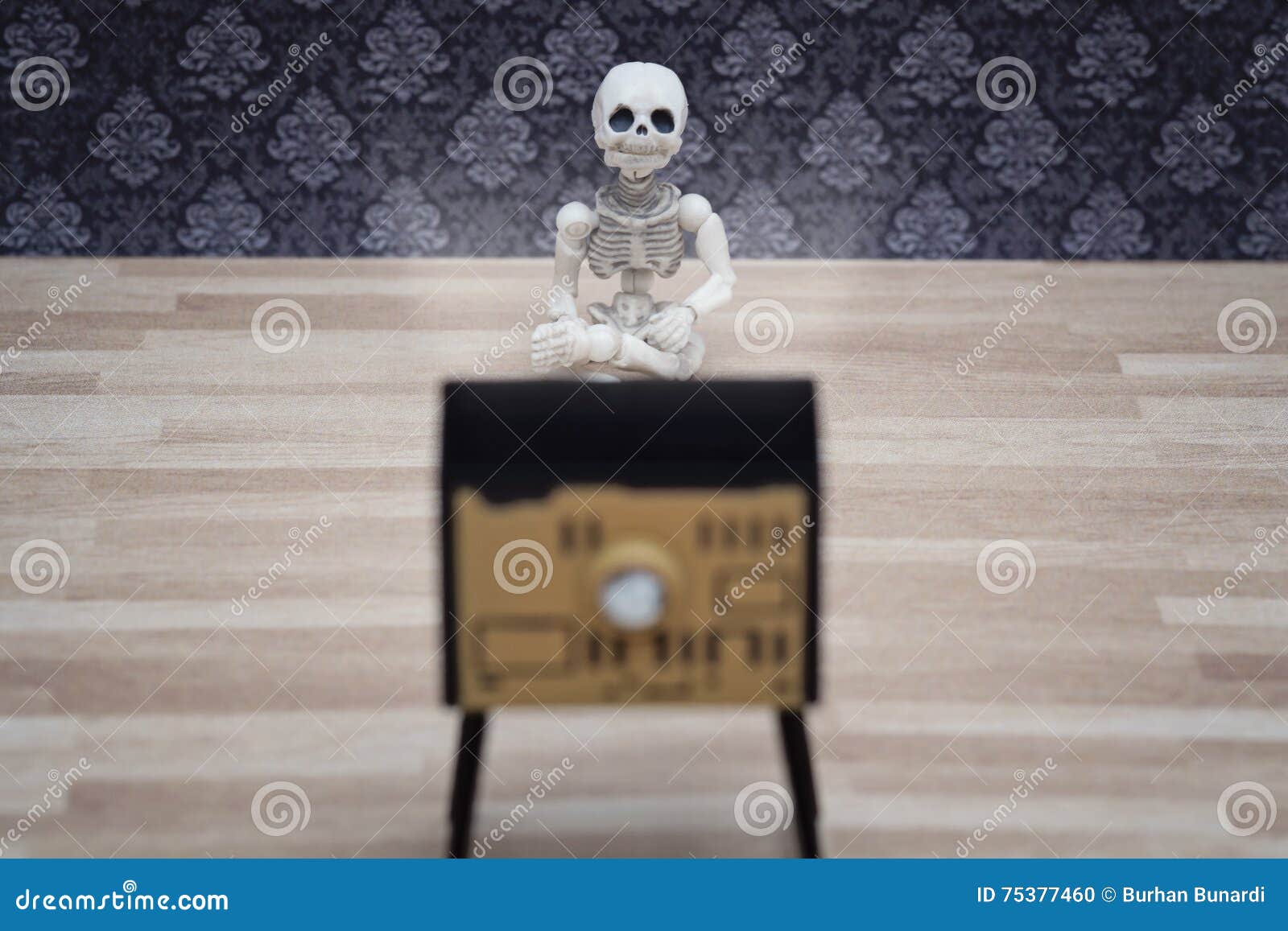 Little skeleton and TV stock photo. Image of childhood - 75377460