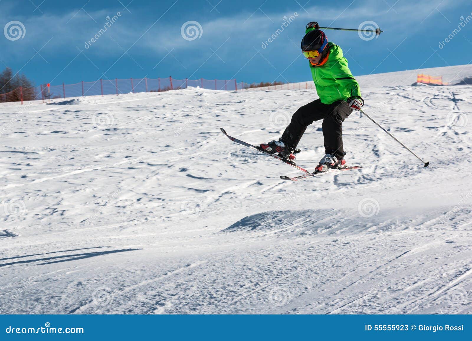 Little Skier Performs Jump in the Snow Stock Image - Image of exciting ...