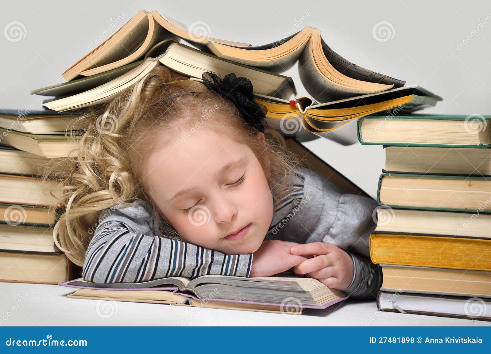 Little Sleeping among Books Stock Photo - Image of educated, close ...
