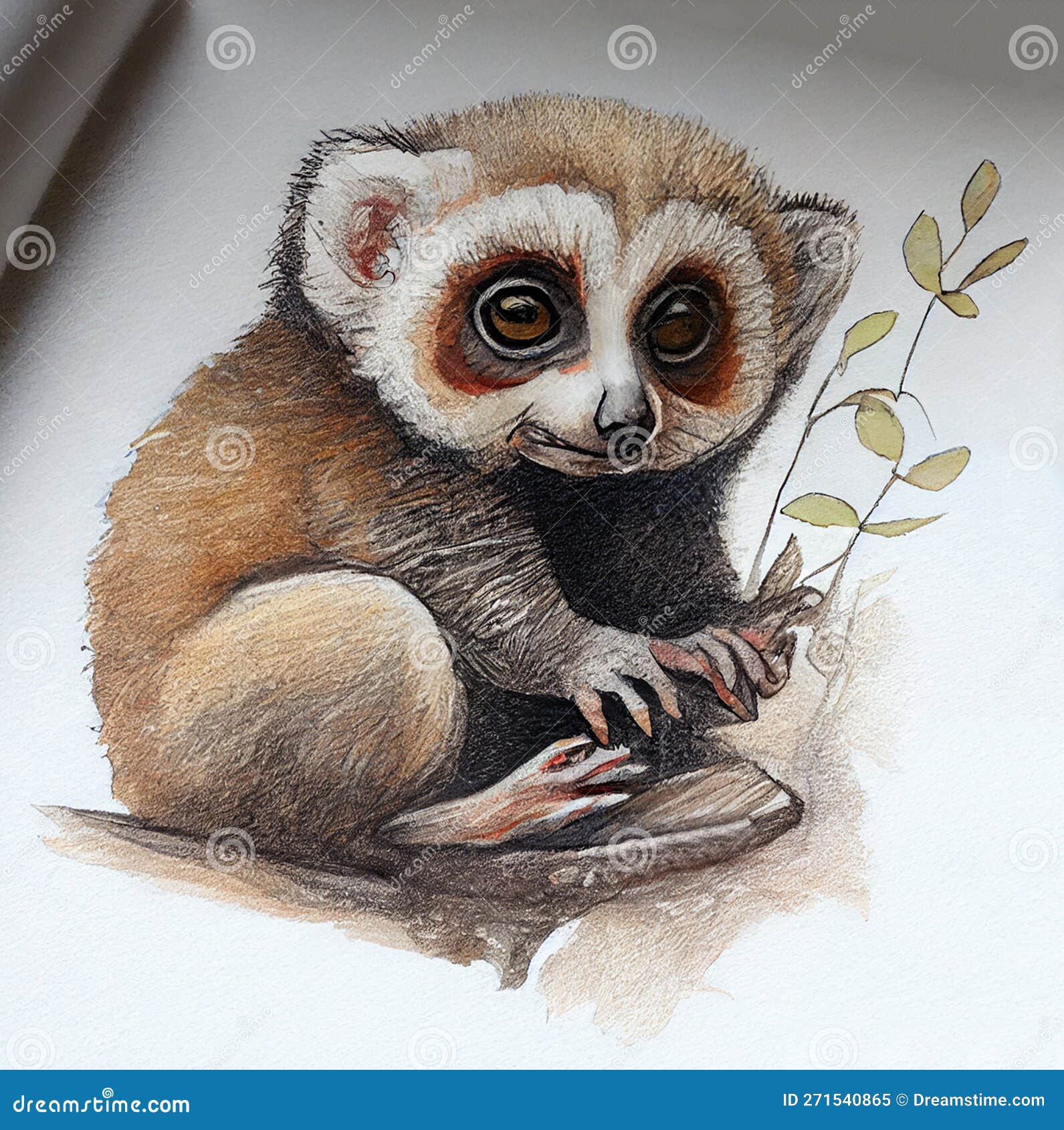 Little Slow Loris Drawing with Bit of Watercolour Stock Illustration ...