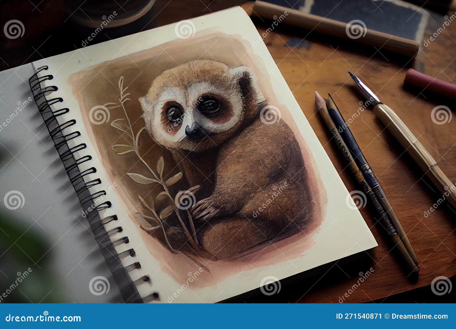 Little Slow Loris Drawing with Bit of Watercolour Stock Image - Image ...