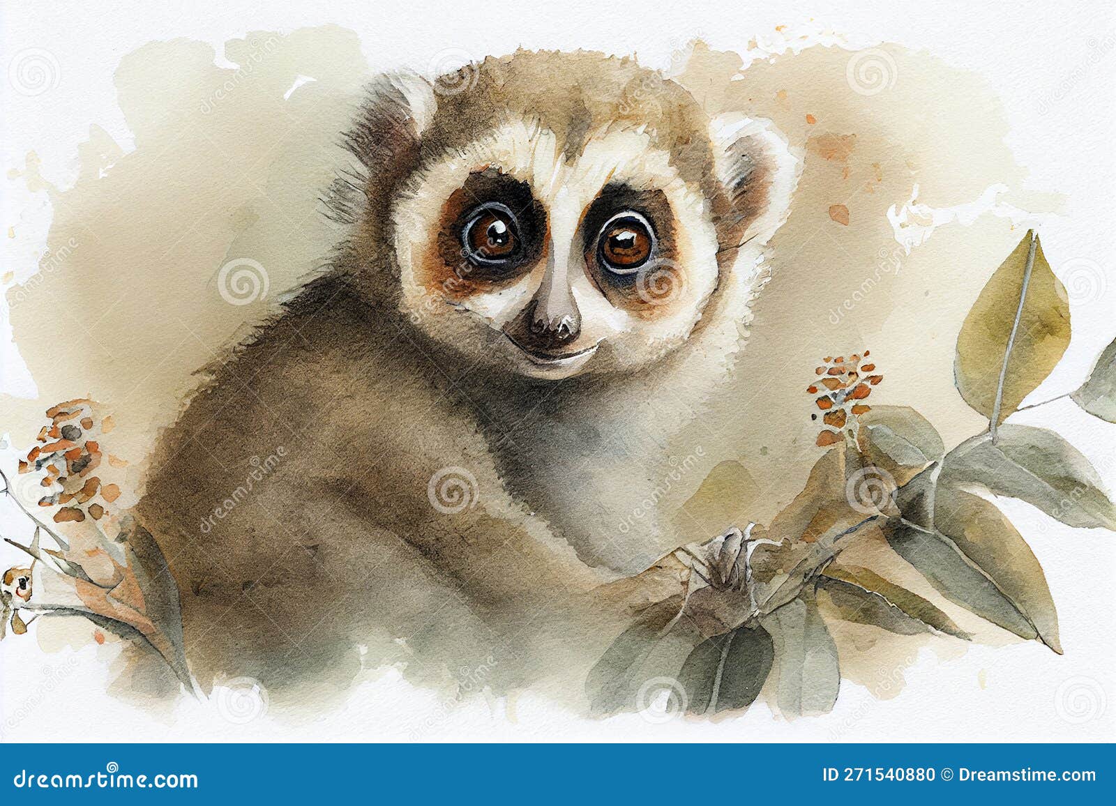 Little Slow Loris Drawing with Bit of Watercolour Stock Illustration ...