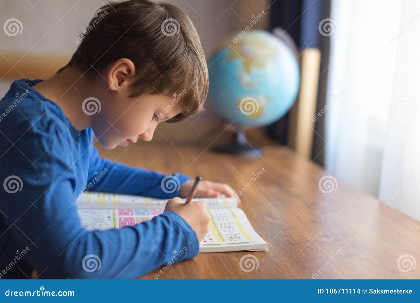 Little Smart Schoolboy Solving Mathematics Examples Homework Stock ...