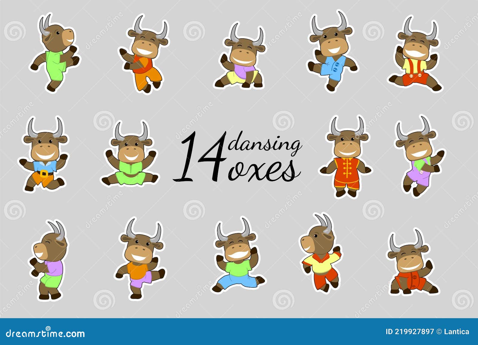 Little Smiling Bulls Dancing and Having Fun Stock Vector - Illustration ...
