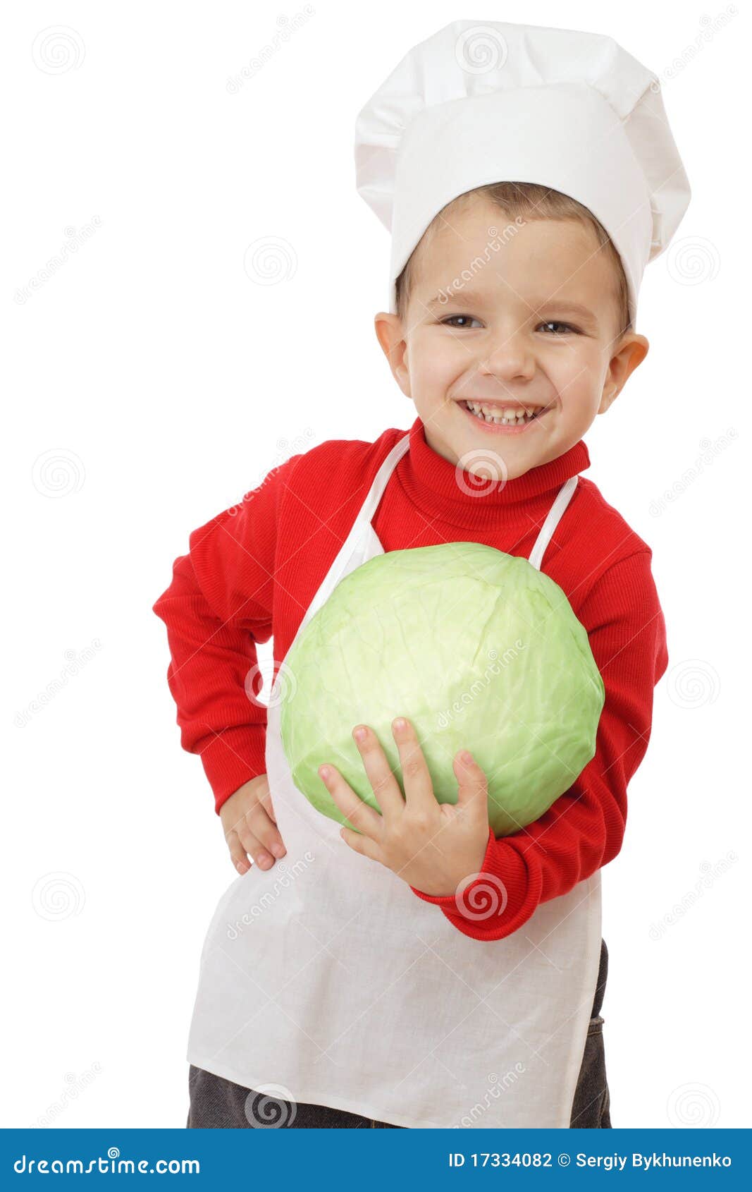Little Smiling Chief-cooker with Cabbage Stock Photo - Image of cabbage ...