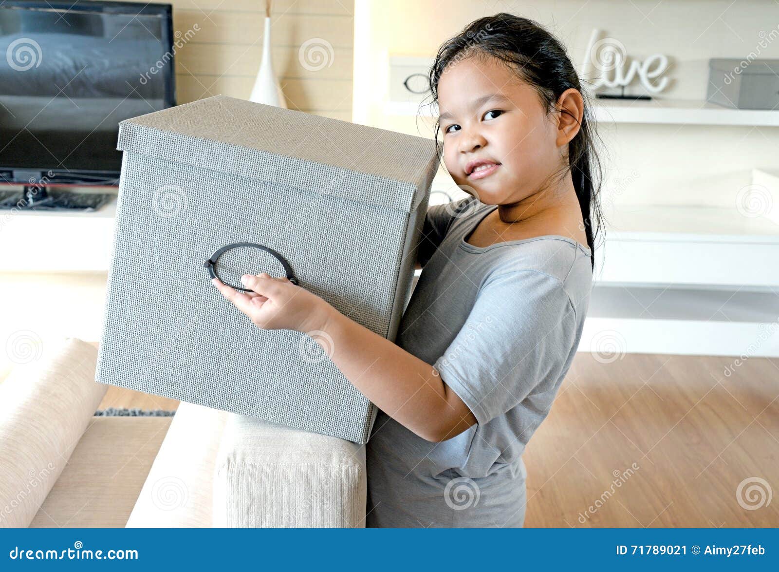 Little Smiling Girl with Box. Stock Image - Image of motion, moving ...