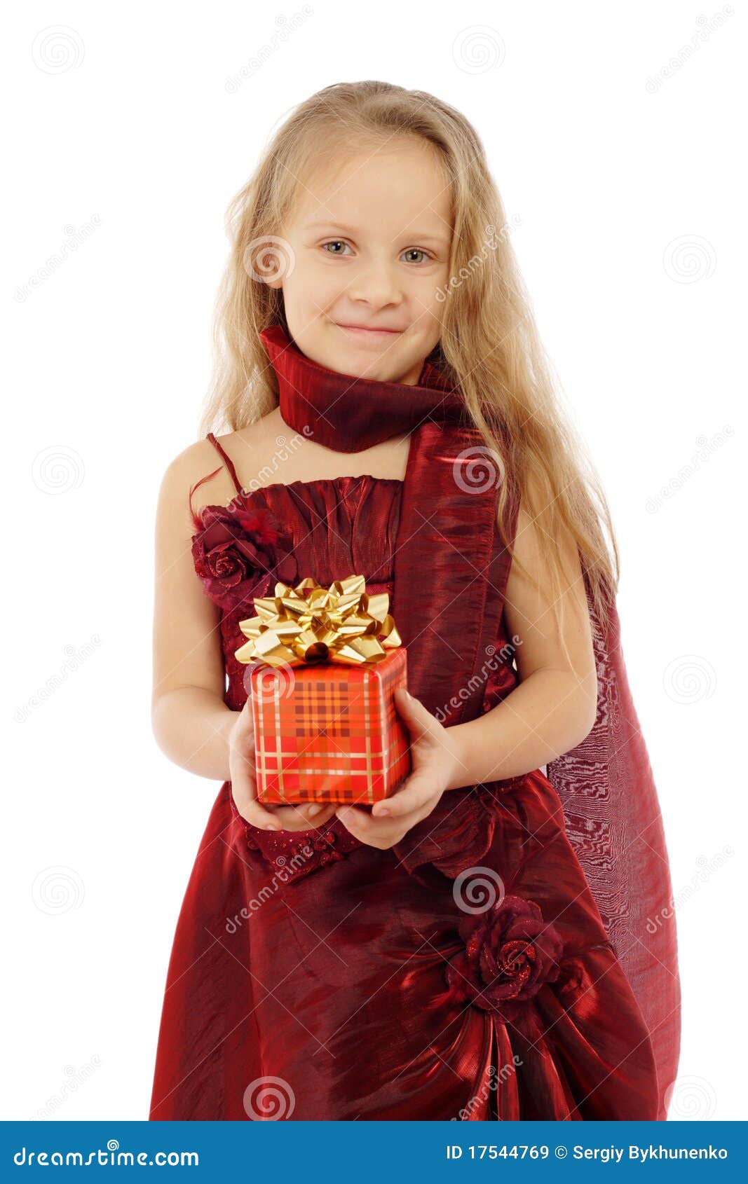 Little Smiling Girl Holding Gift Box Stock Image - Image of happy ...