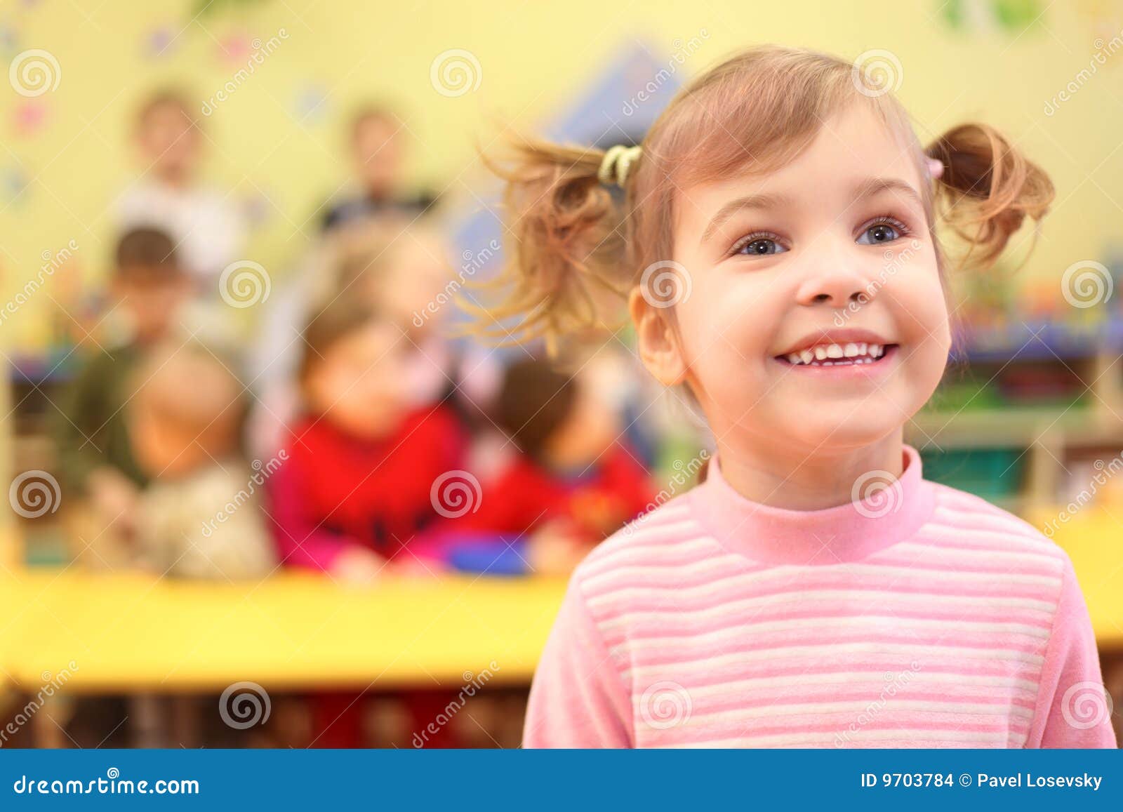 Little Smiling Girl in Kindergarten Stock Photo - Image of cheerful ...