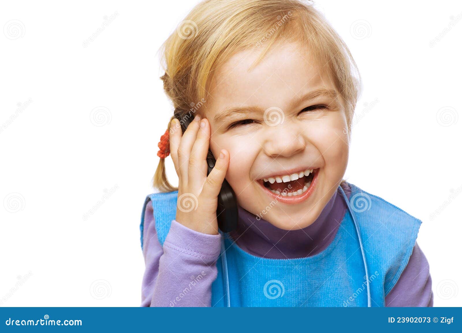 Little Smiling Girl with Phone Stock Image - Image of joyful ...