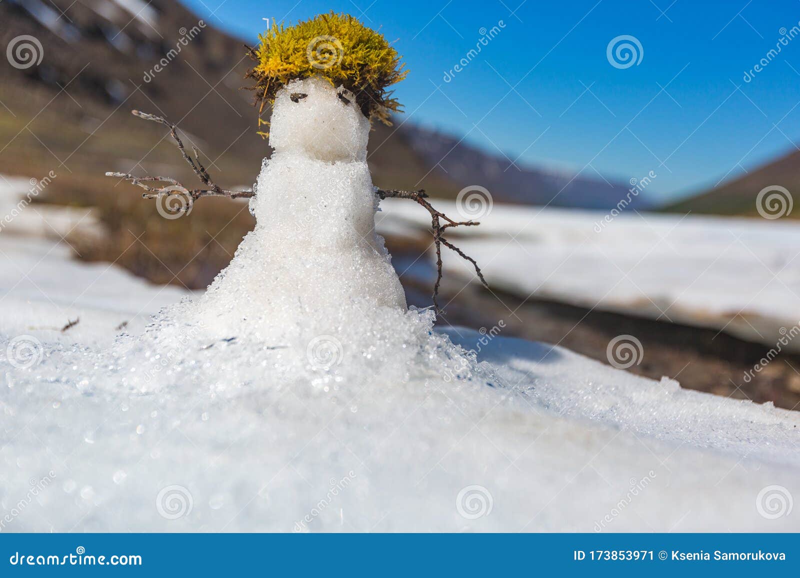 Little Snowman is Melting, Spring Stock Image - Image of small, snowman ...