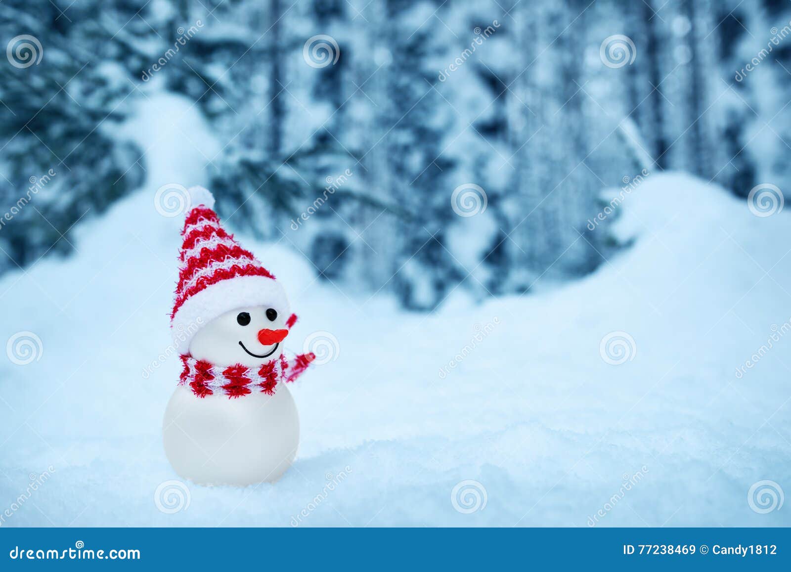 Little Snowman on Soft Snow in the Forest Stock Image - Image of happy ...
